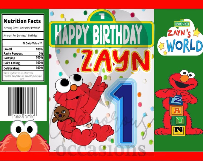 Elmo Chip Bag, Pringles, Caprisun, Candy Bar, Rice Krispies Treat ...