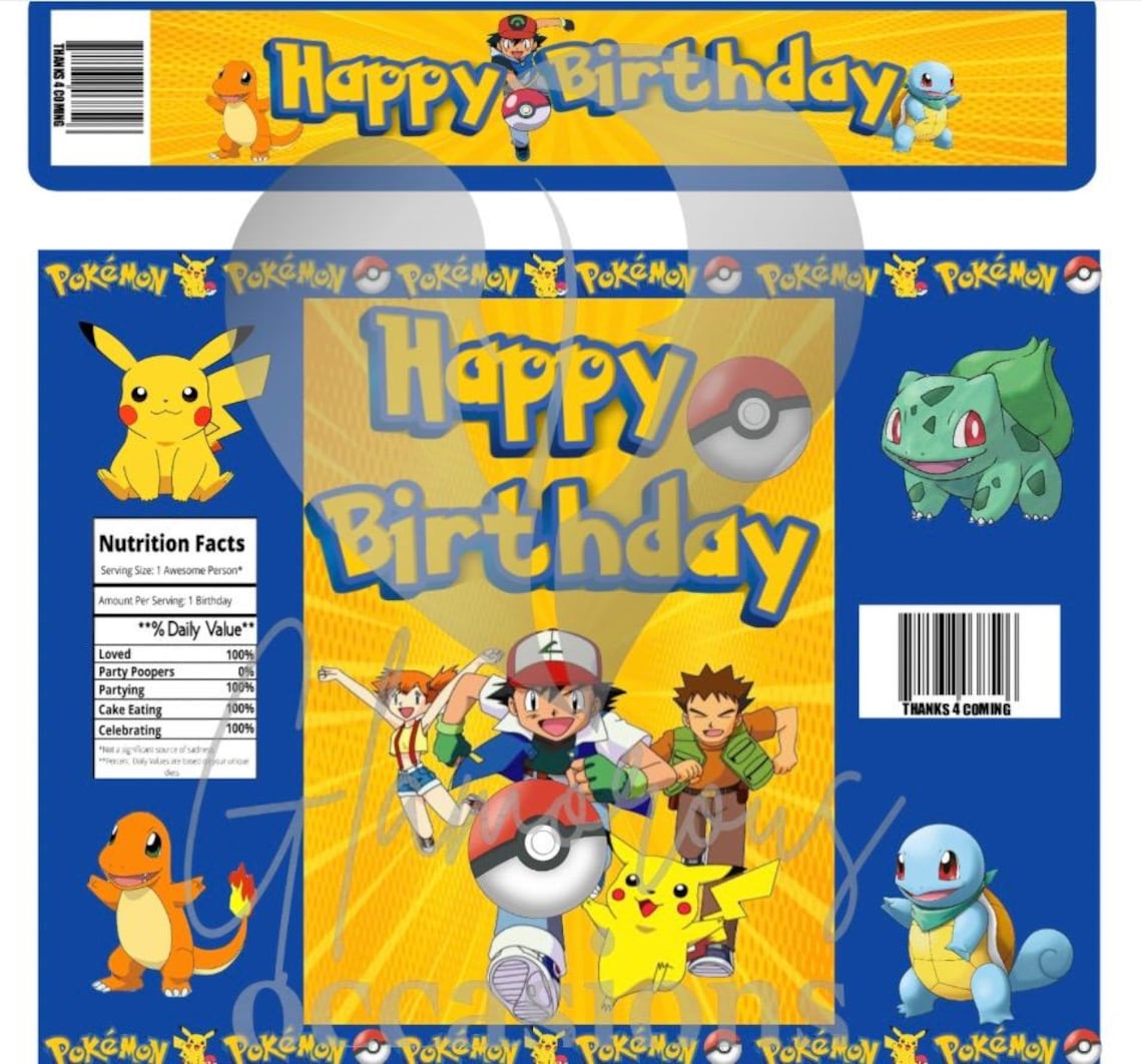 Pokémon Chip Bag and Water Bottle Template - Etsy