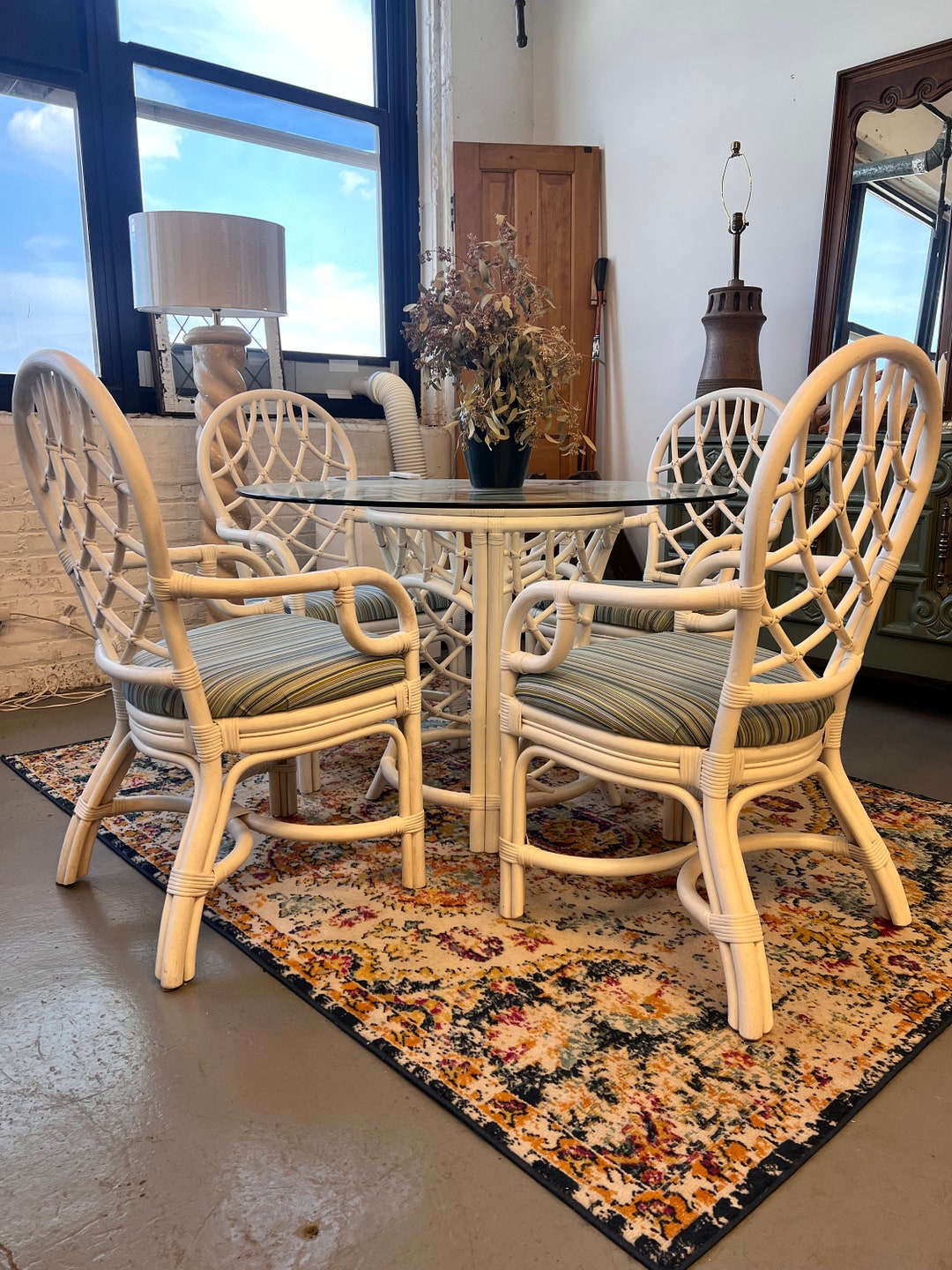 Summer Sale Vintage Rattan Dining Set Perfect for Sunroom, Covered Deck ...
