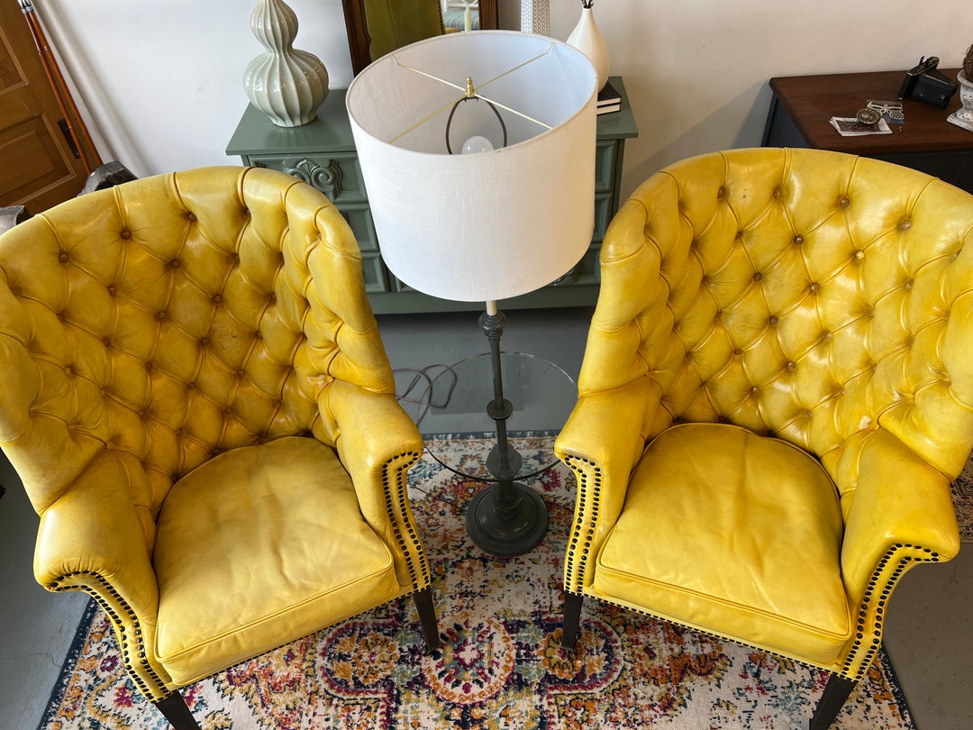 Pair of Yellow Wing Back Chairs With Front Wheel Legs - Etsy