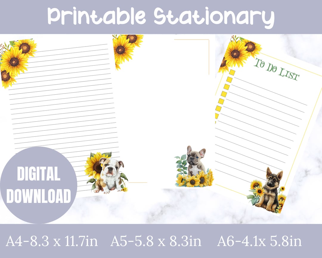 Water Colour Flower Sunflower Puppies Theme Notes, to Do List, Notepads ...