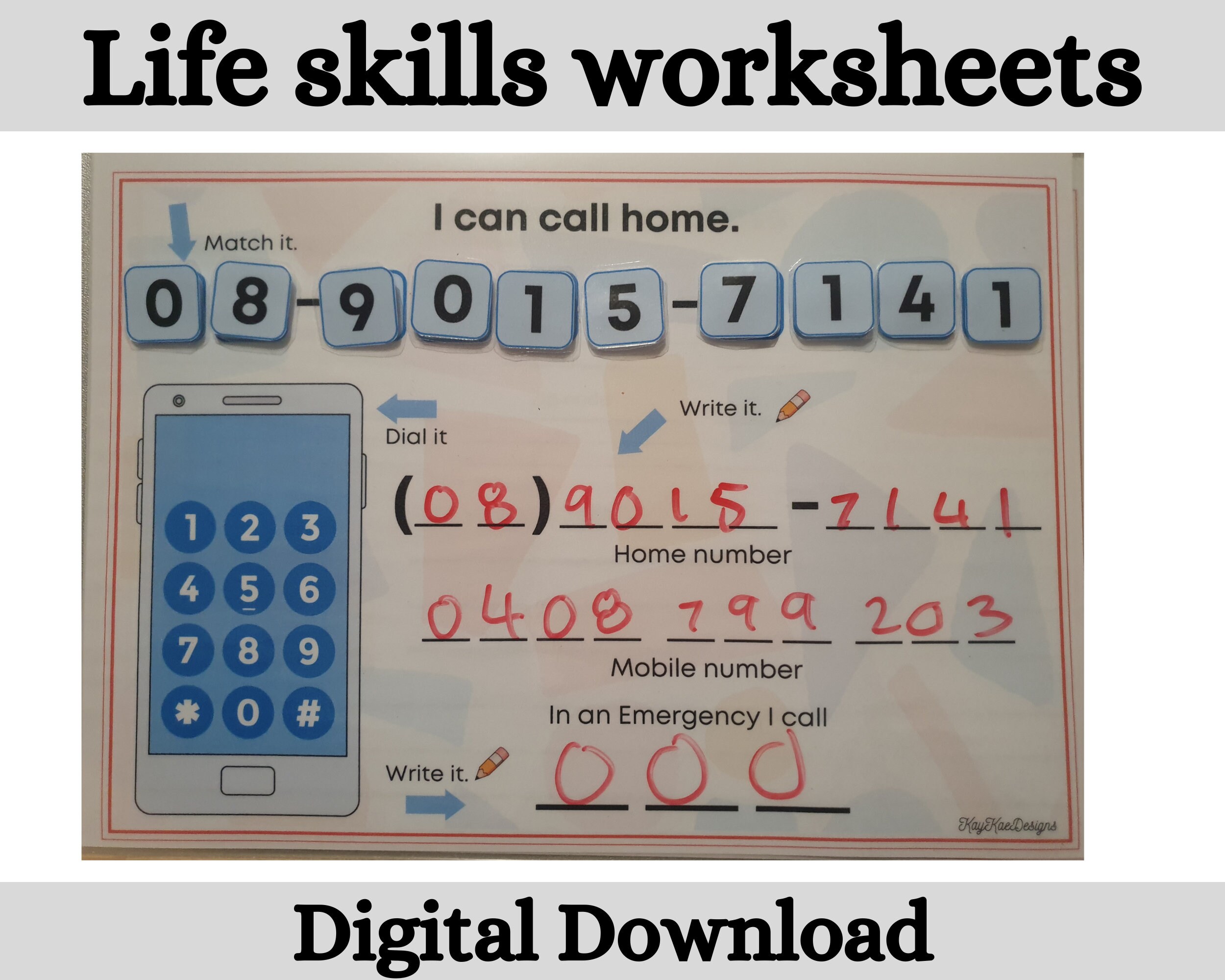 Life Skills Worksheets for Kid's, Printable Worksheets, I Can Write My ...