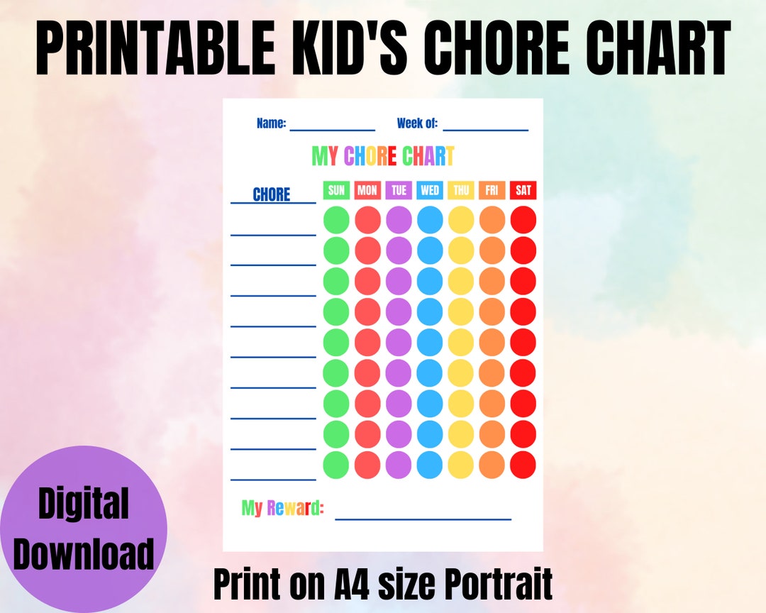 Buy Printable Chore Chart, Kids Chore Chart, Routine, Kids Chores, Kids ...