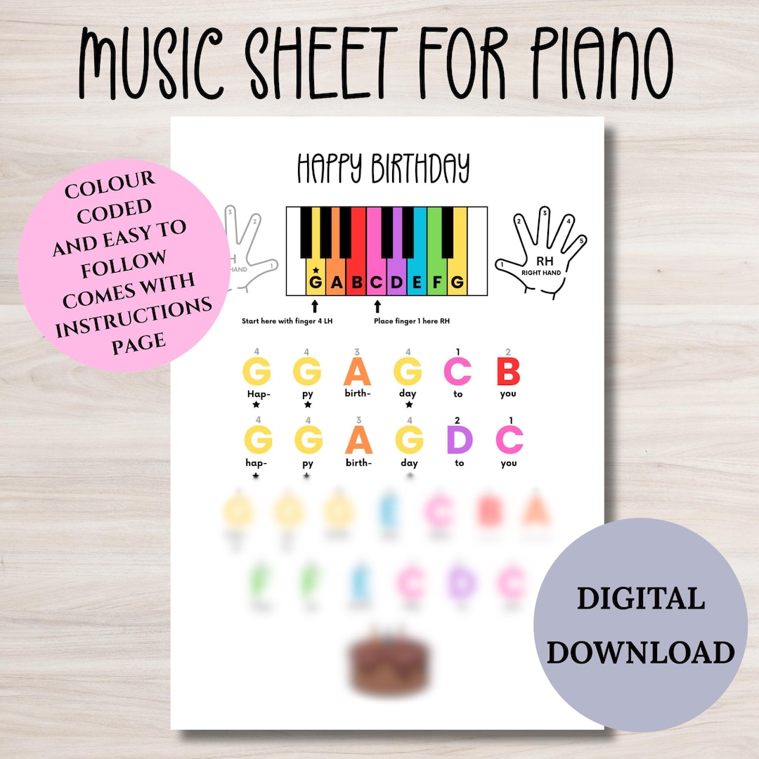 Happy Birthday Piano Sheet Music, Color Coded, Easy Learn (PDF Download ...
