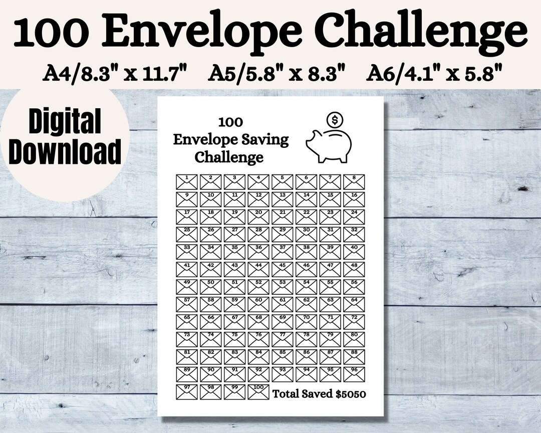 100 Envelope Saving Challenge, Printable Saving Challenge - Etsy