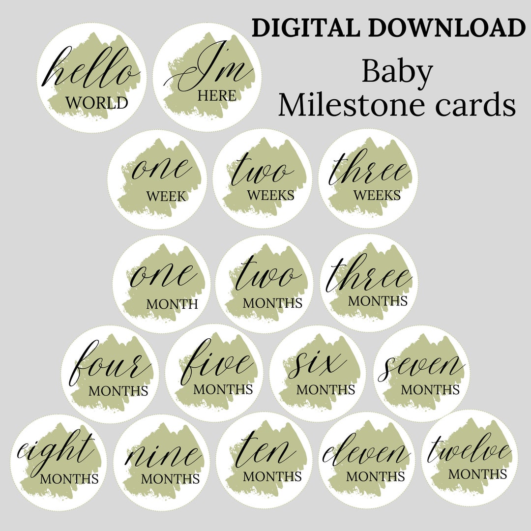 Printable Baby Milestone Cards Green, New Baby Gift, Baby Shower Gift ...