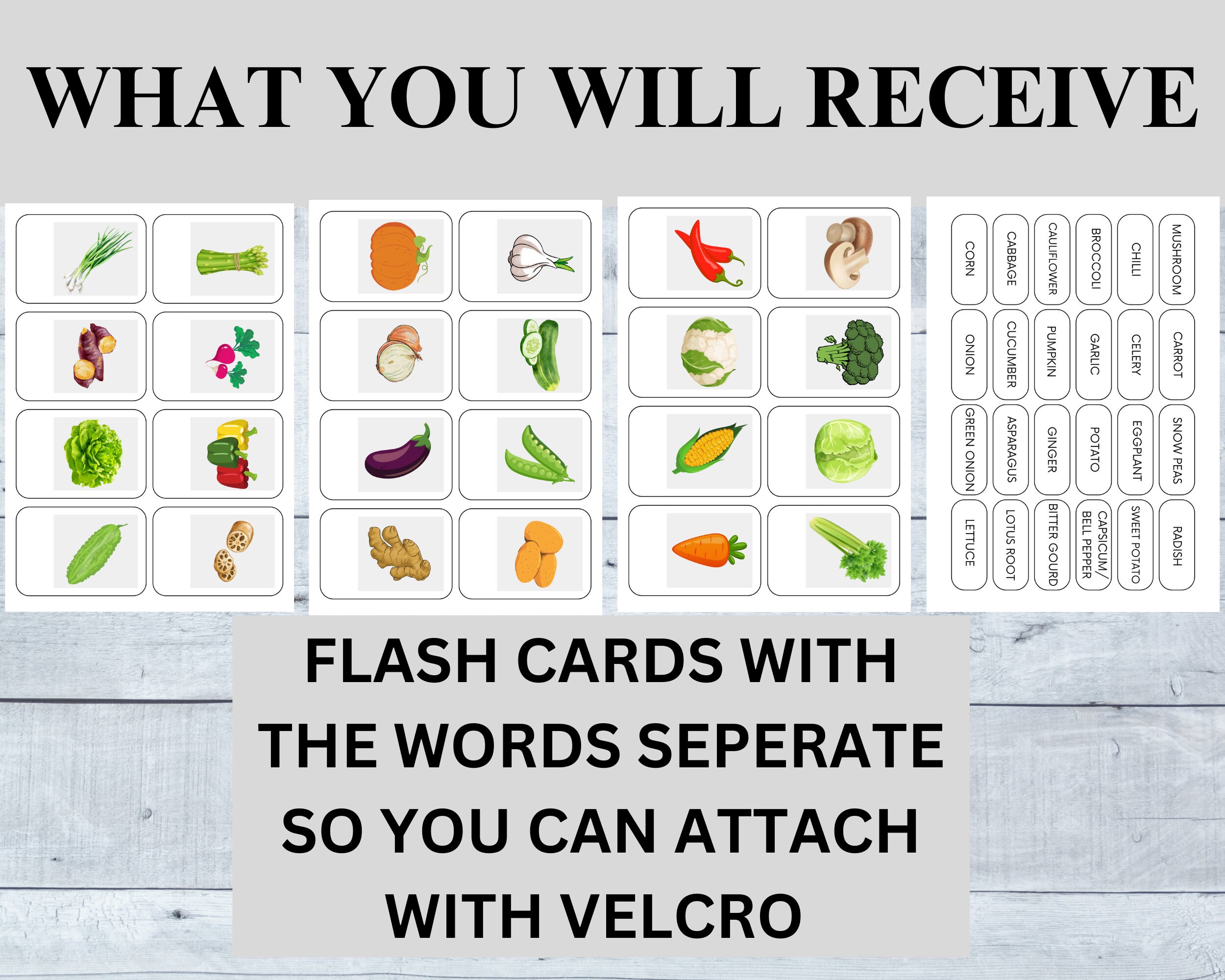 Printable Vegetables Flash Cards Kid's Flash Cards - Etsy
