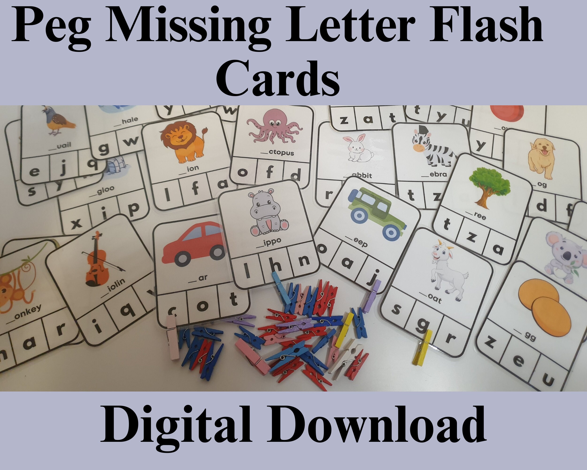 Printable Missing Letters Peg Flash Cards, Kid's Flash Cards - Etsy