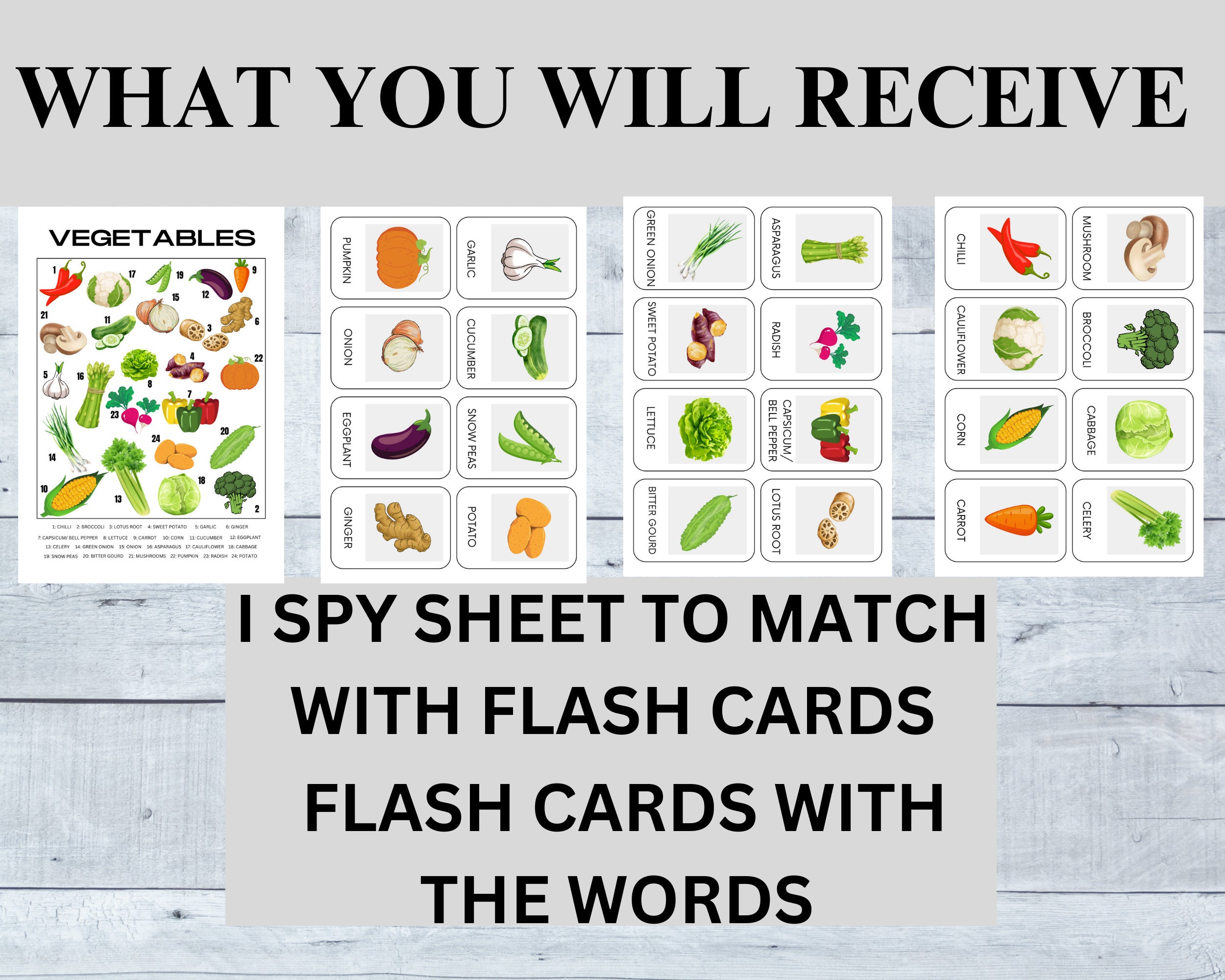 Printable Vegetables Flash Cards Kid's Flash Cards - Etsy