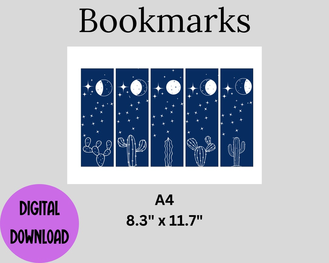 5 Pack Cactus and Moon Theme Bookmarks - Etsy