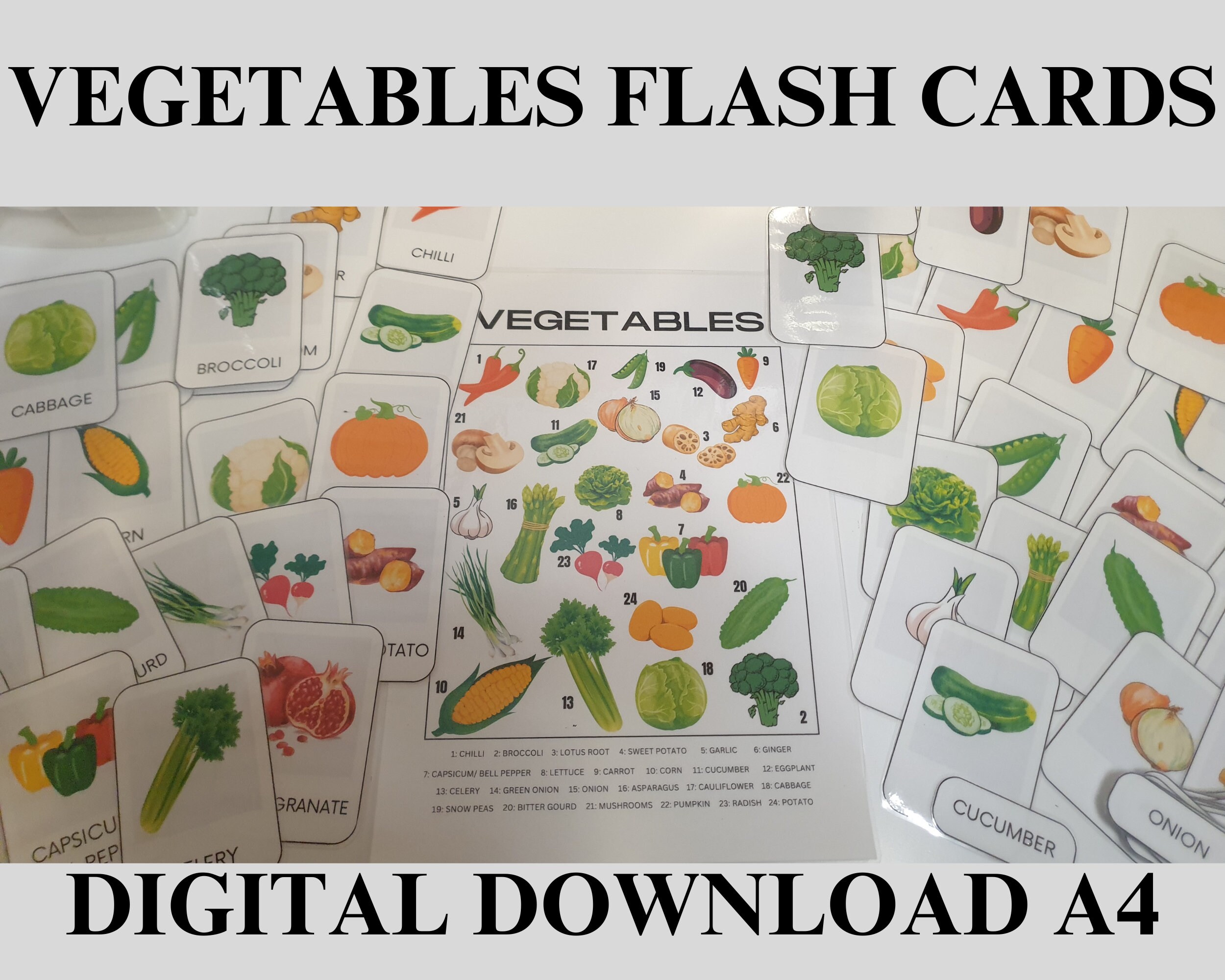 Printable Vegetables Flash Cards Kid's Flash Cards - Etsy