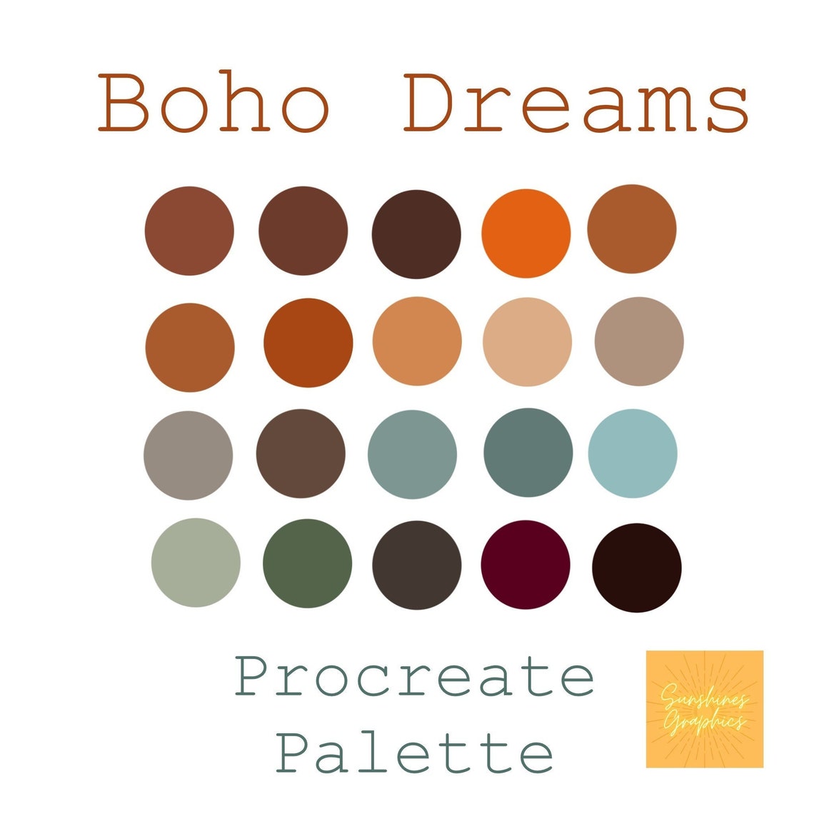 Boho Dreams Procreate Color Palette Procreate Swatches 20 Color Swatches Boho Colors Ipad
