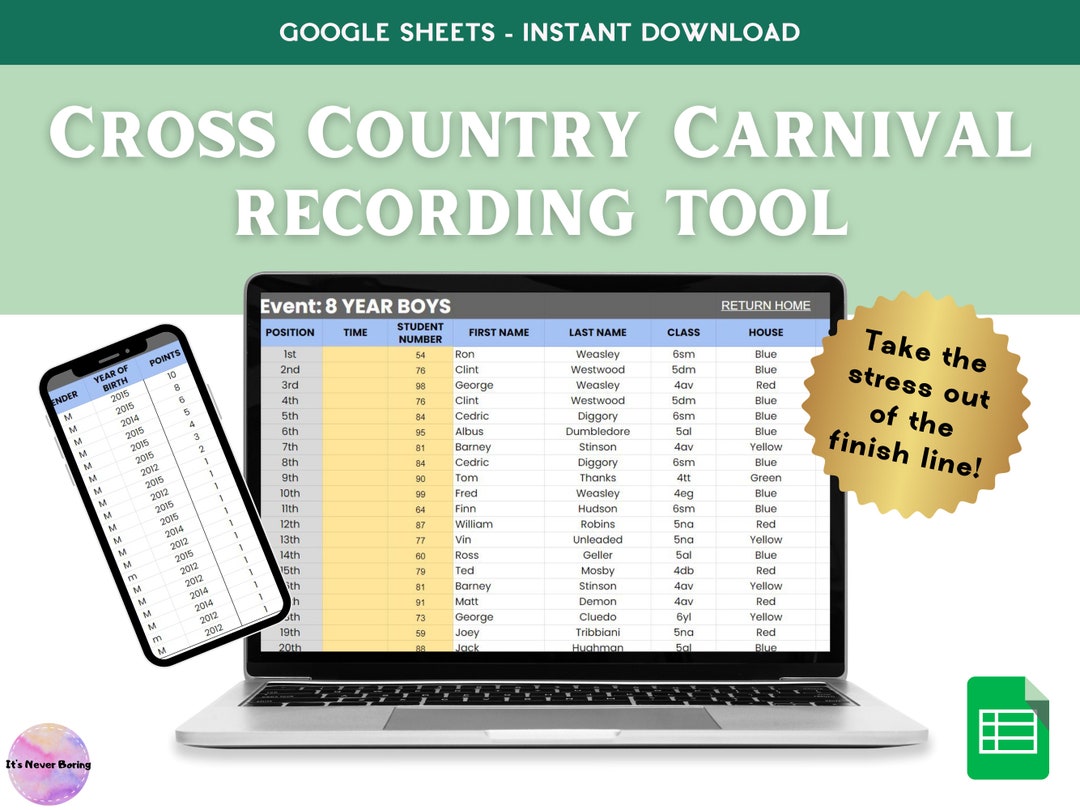 Cross Country Recording Sheet | Spreadsheet | School Sport - Etsy