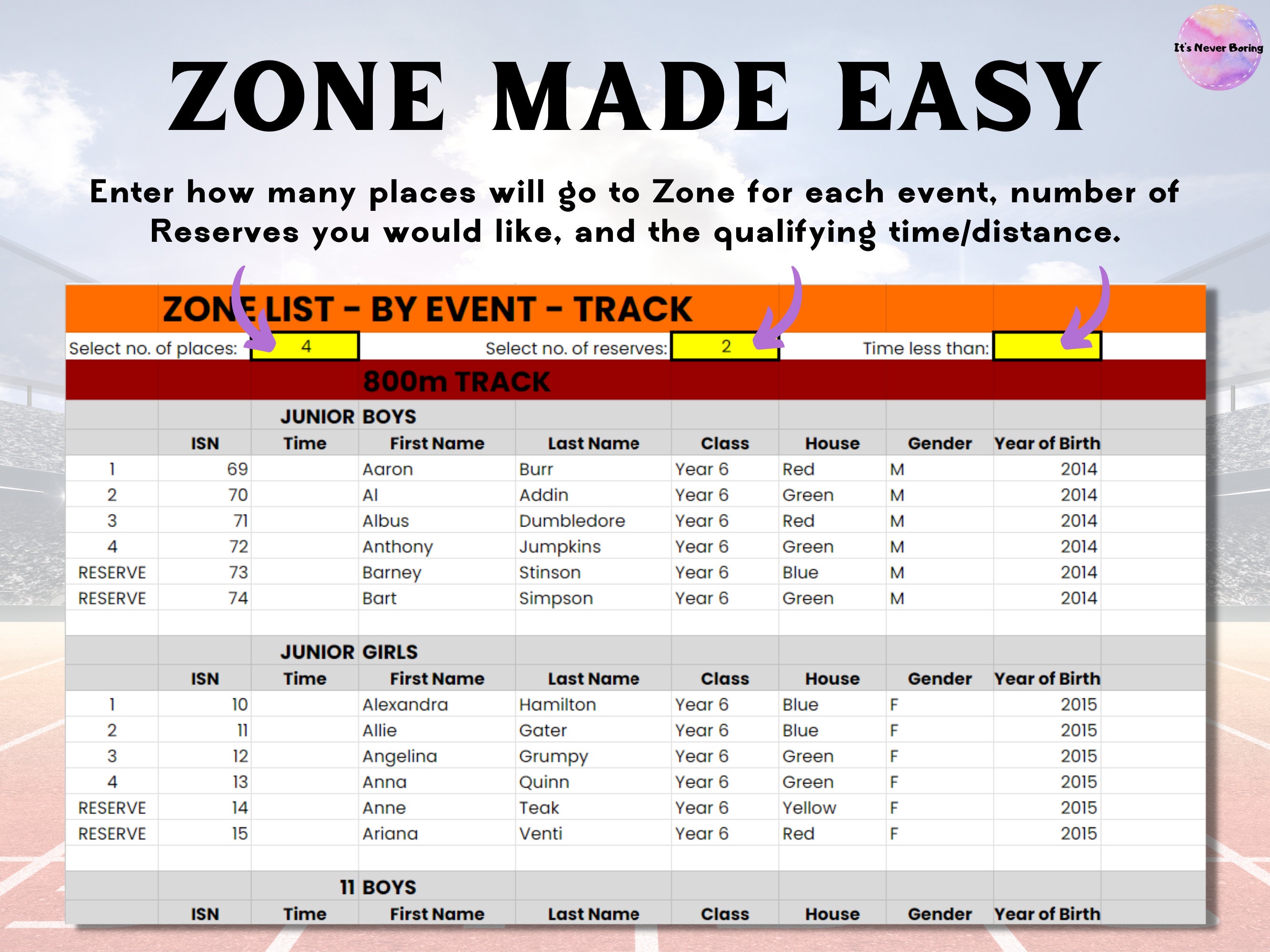 Athletics Carnival Management Tool - Spreadsheet - School Teacher Tool ...