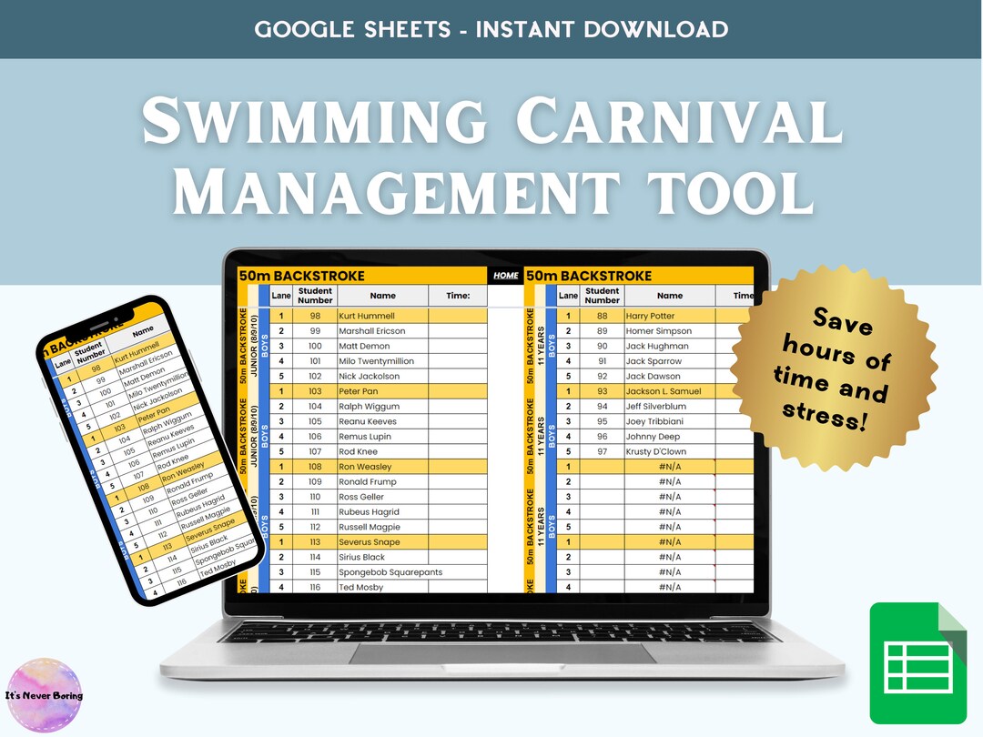 Swimming Carnival Management Tool Spreadsheet School Sport - Etsy