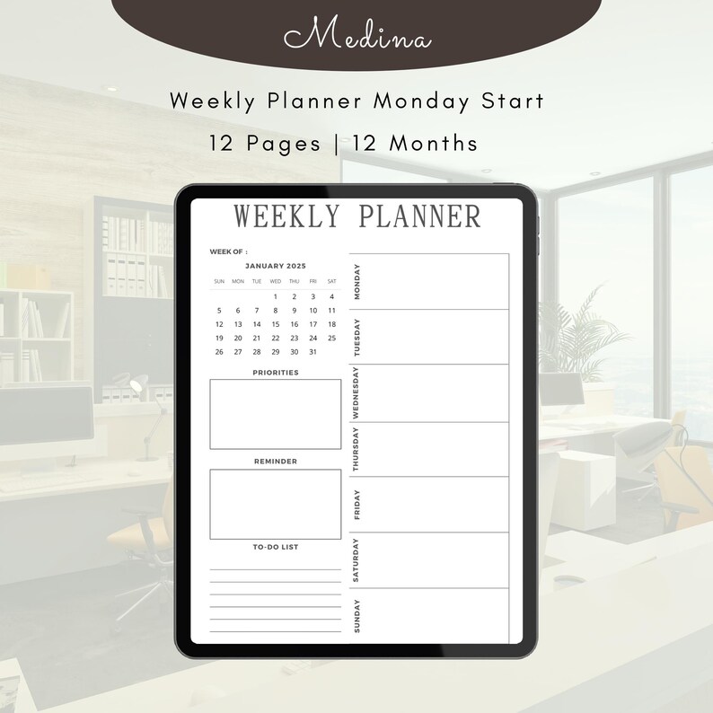 2025 Weekly Planner Printable Calendar Portrait Monday Sunday Start A4 ...
