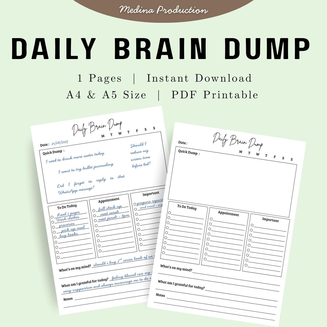 Printable Daily Brain Dump Template: Mental Health Journal (A4/A5 ...