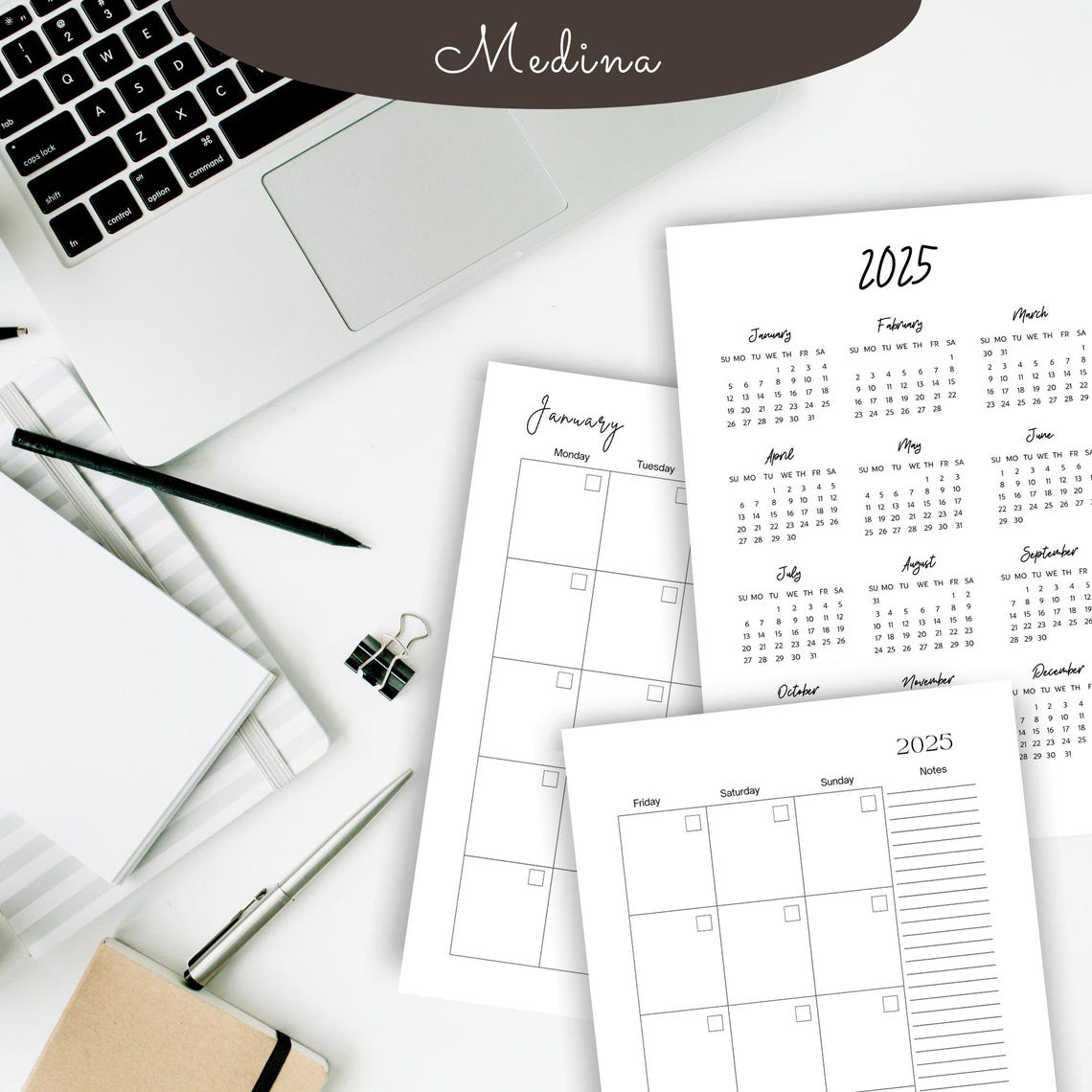 2025 Undated Monthly Planner Printable Calendar Portrait Monday Sunday ...