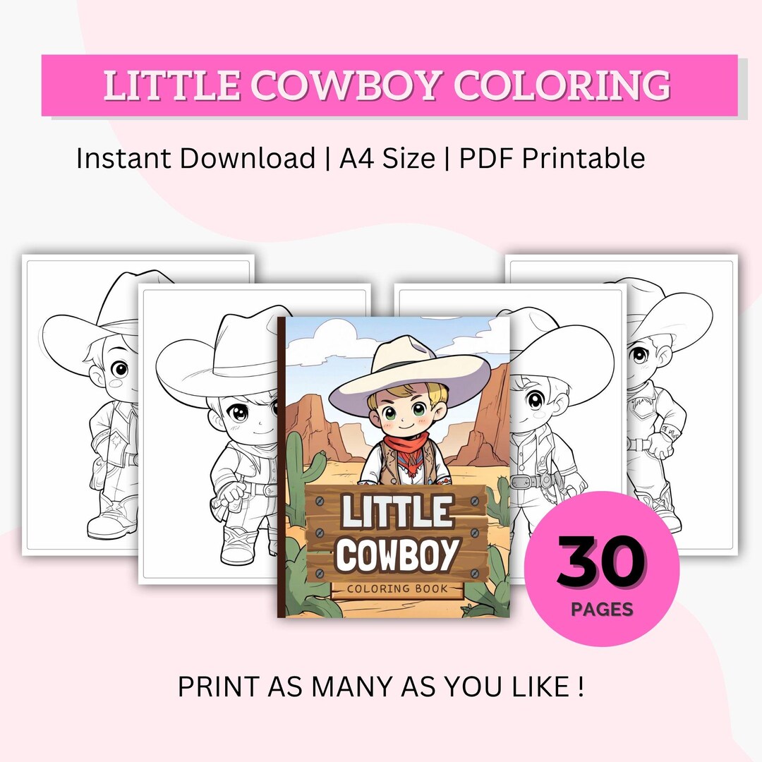 Cowboy Kids Coloring Pages: Fun Learning Activity (PDF Download) Ages 3 ...