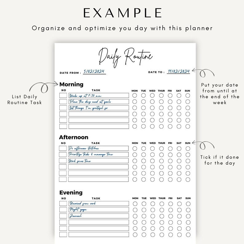 Printable Daily Routine, Daily Checklist, Daily to Do List, Productive ...