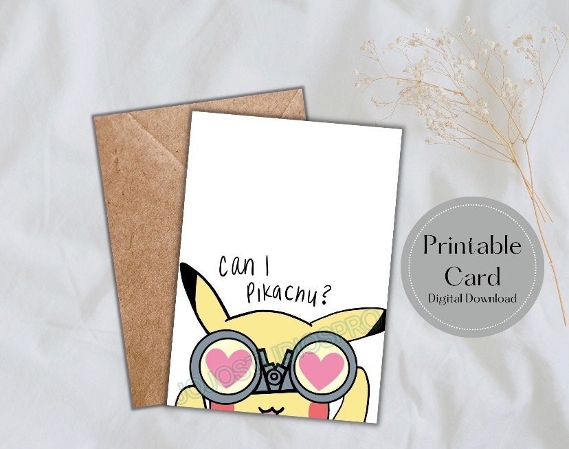 Digital Download, Printable Pokemon Cute Pikachu Card for Him or for ...