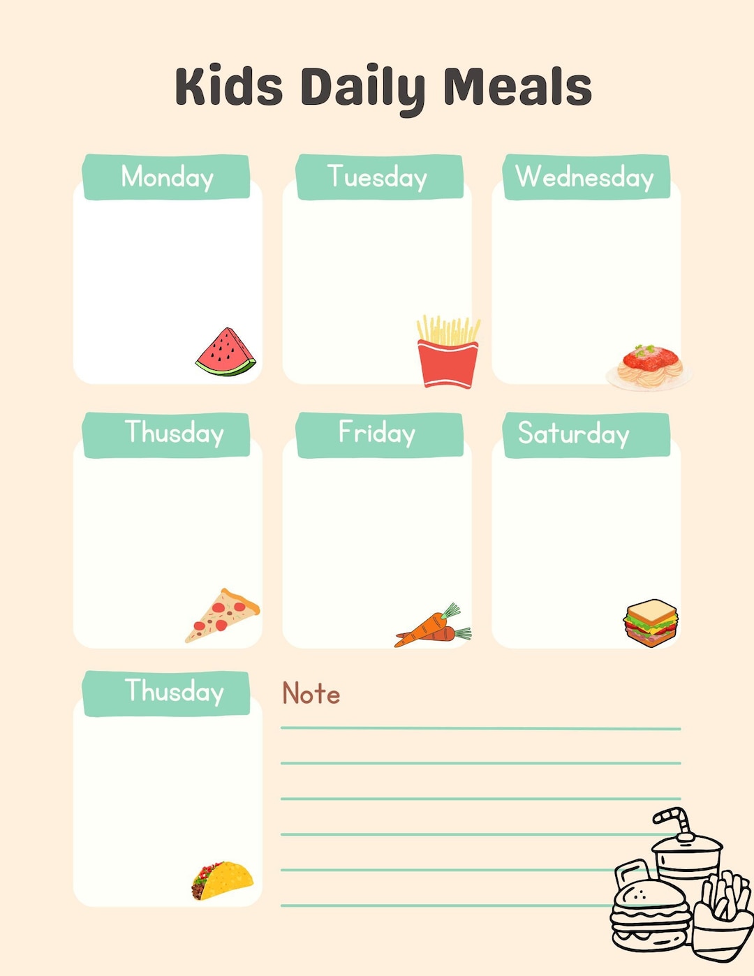 Kids Meal Planner Sheet - Etsy