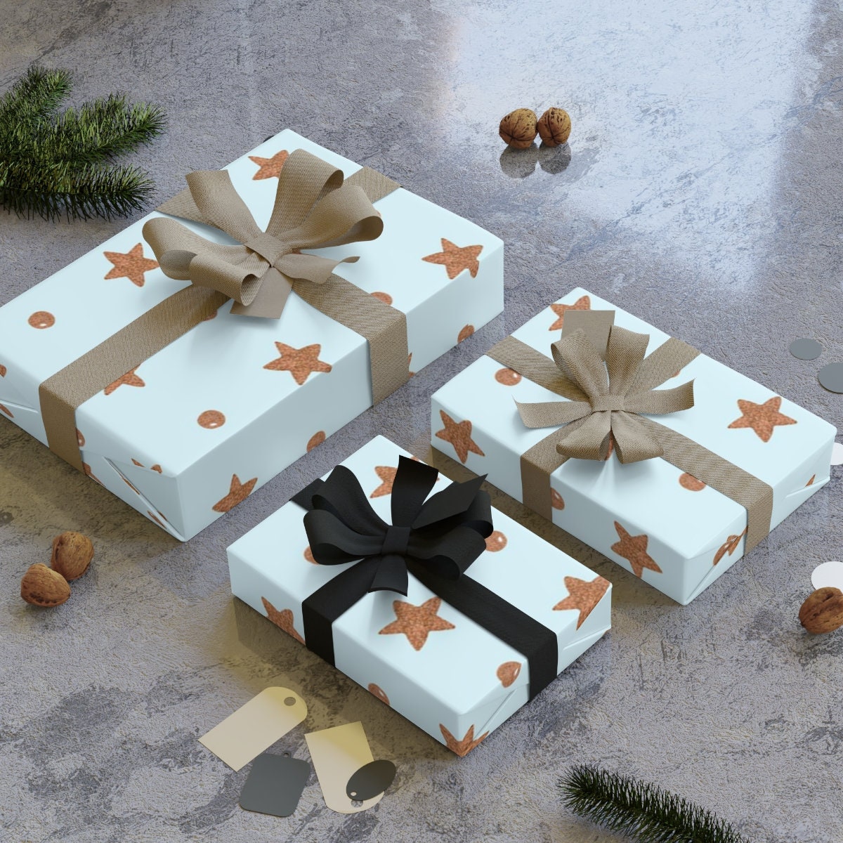 Gold Stars on Light Blue Gift Wrapping Paper Rolls-holiday Wrapping ...