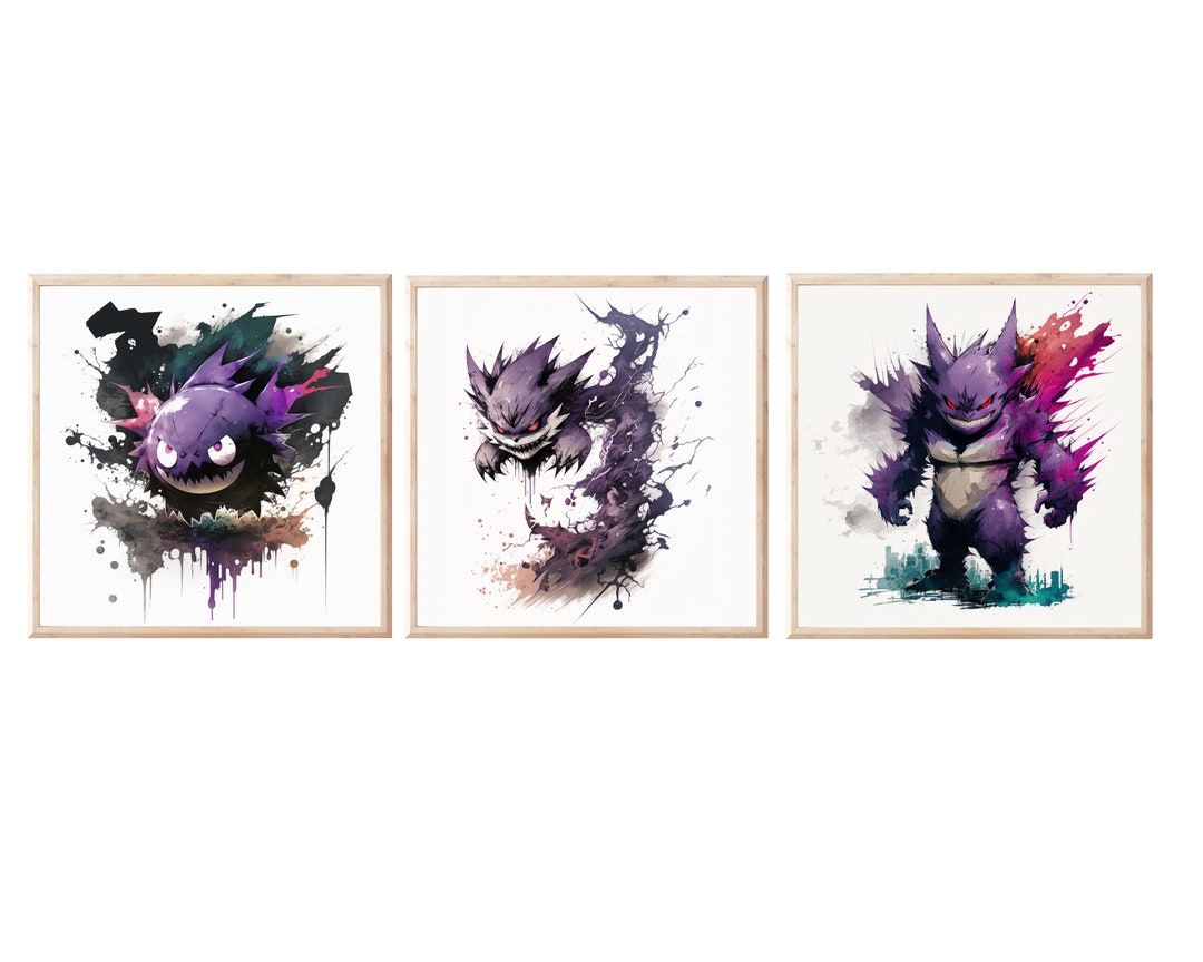 Gengar, Haunter and Gastly Pokemon Printable Wall Art Set or Posters ...