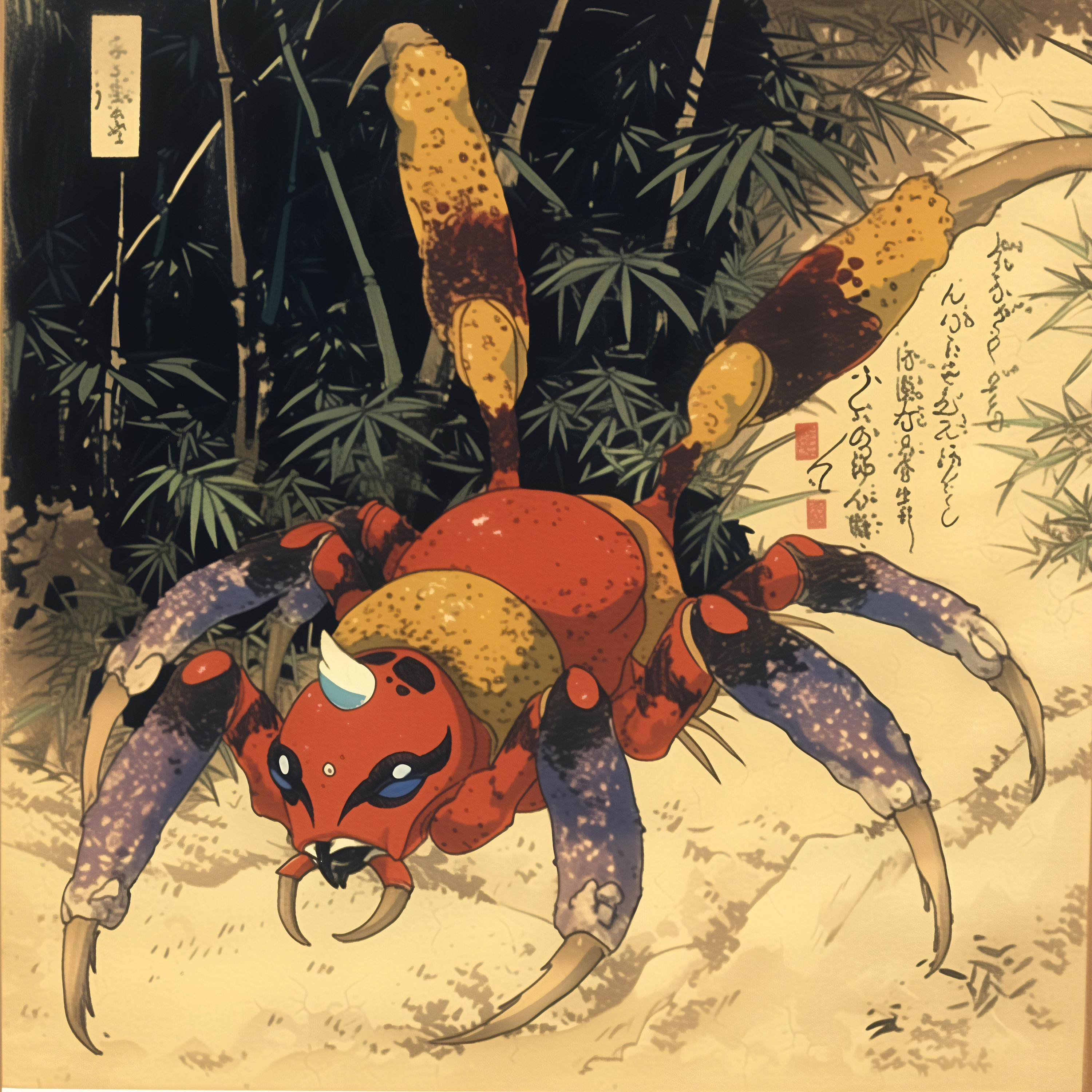 Spinarak and Ariados Pokemon Wall Art Prints - Vintage Ukiyo-e Style ...