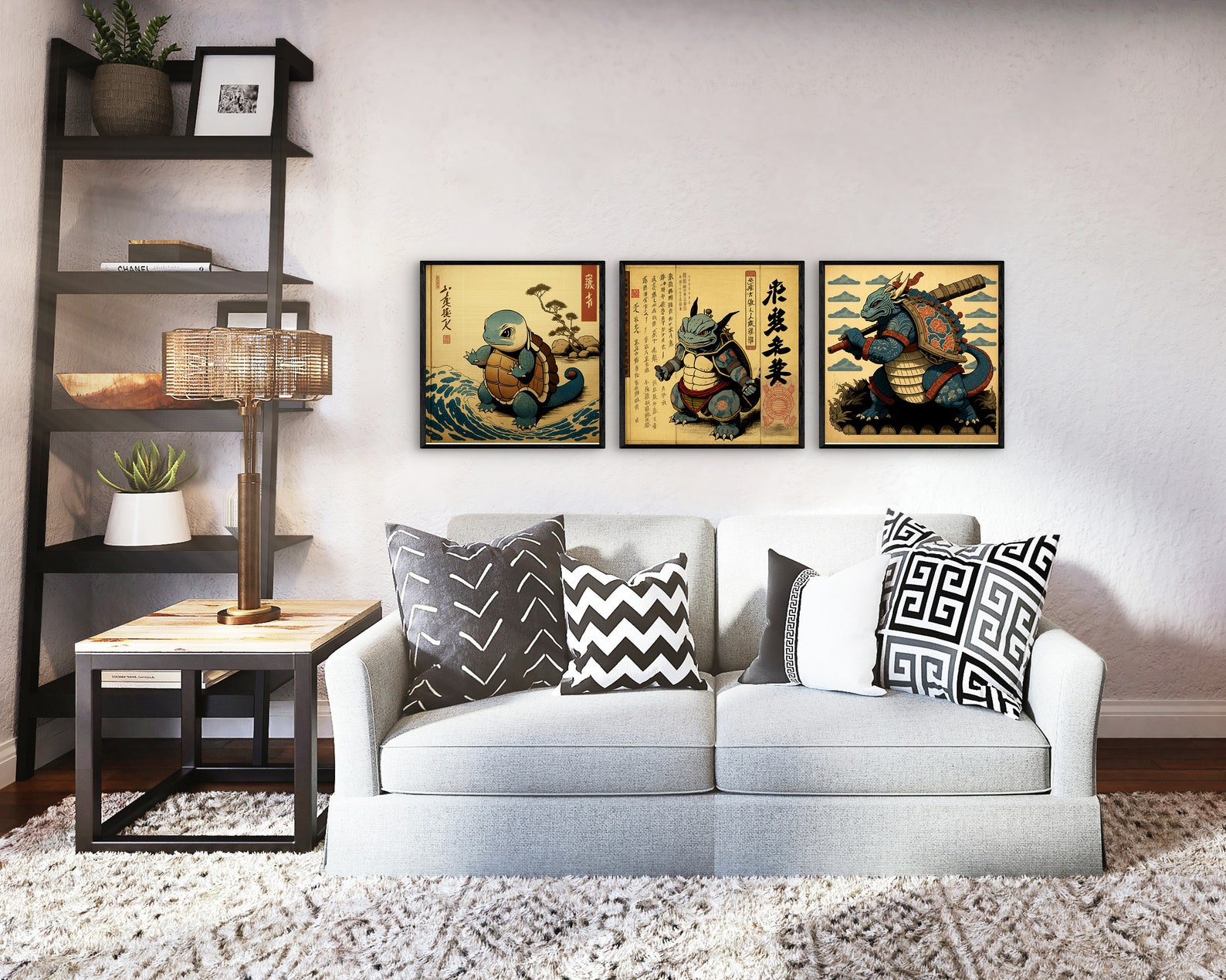 Squirtle, Wartortle and Blastoise Pokemon Wall Art Prints Vintage Ukiyo ...