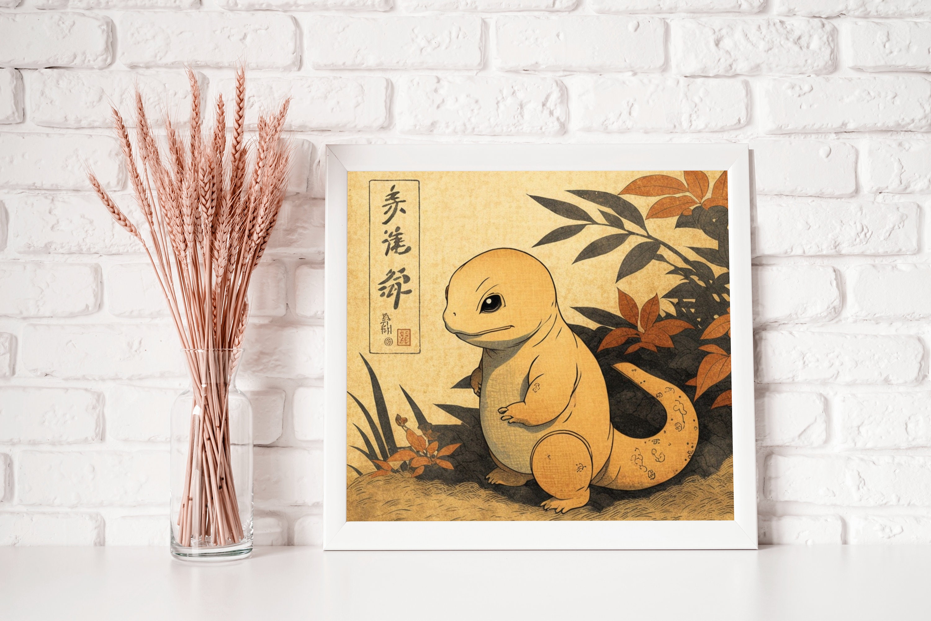Charmander Pokemon Matte Wall Print Vintage Ukiyo-e Woodblock Style ...