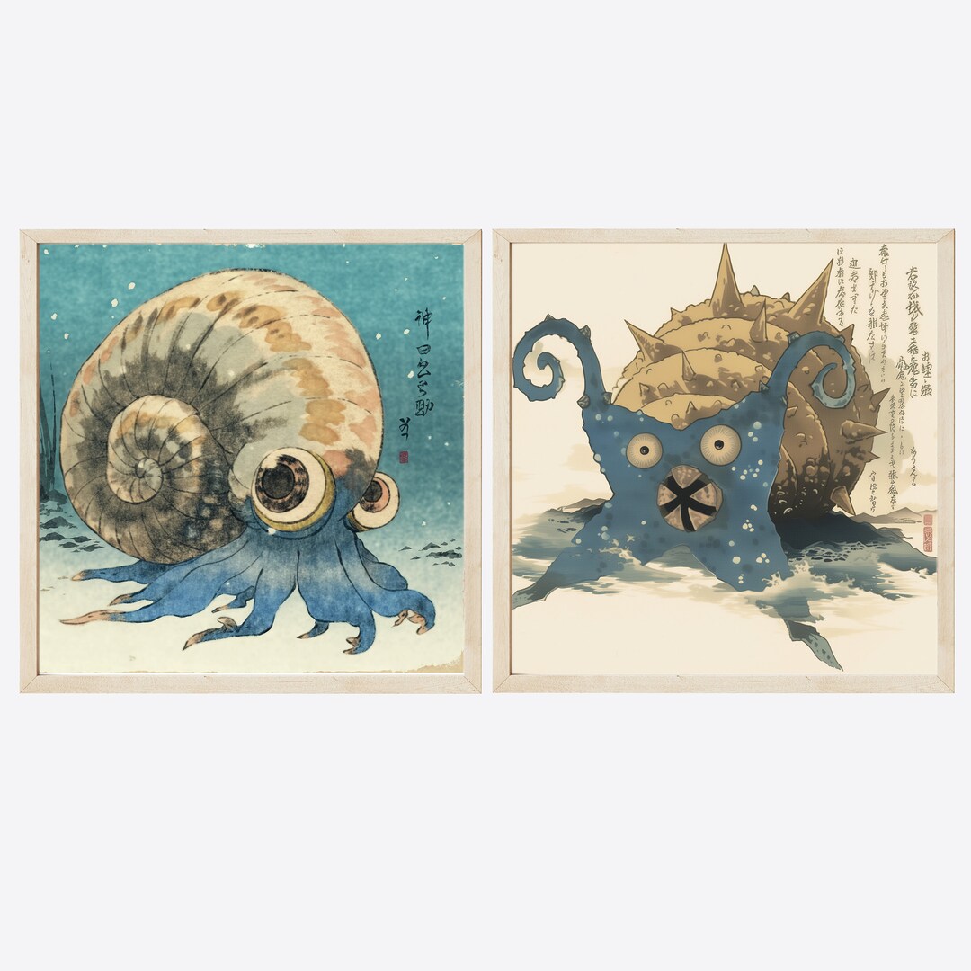 Omanyte and Omastar Pokemon Wall Art Prints - Vintage Ukiyo-e Style ...