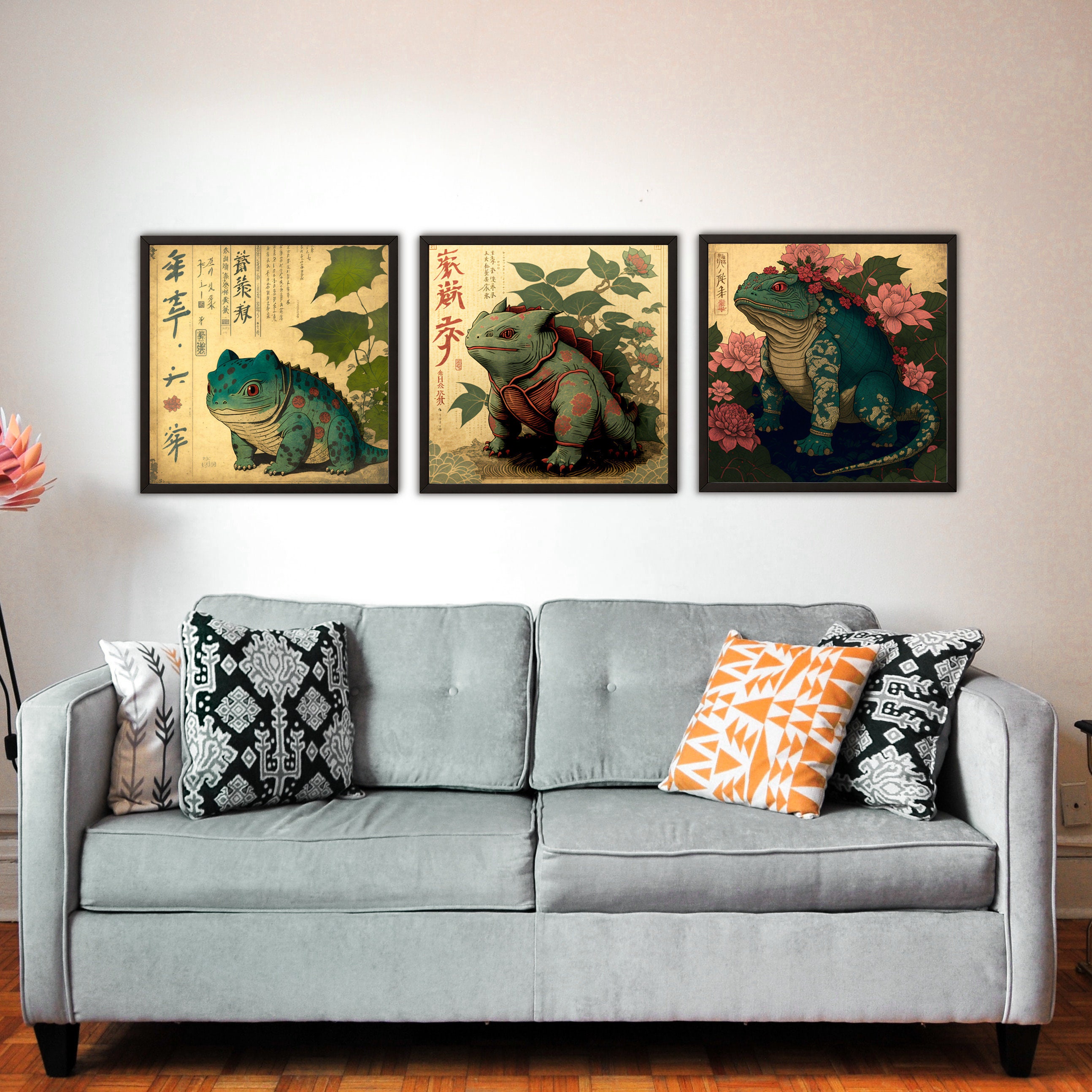 Bulbasaur, Ivysaur and Venusaur Pokemon Wall Art Prints Vintage Style ...