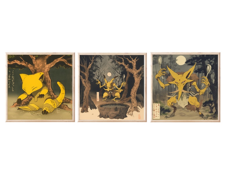 Abra Ukiyo-e Poster, Pokémon-inspired Art, Matte Print Unique Gift ...