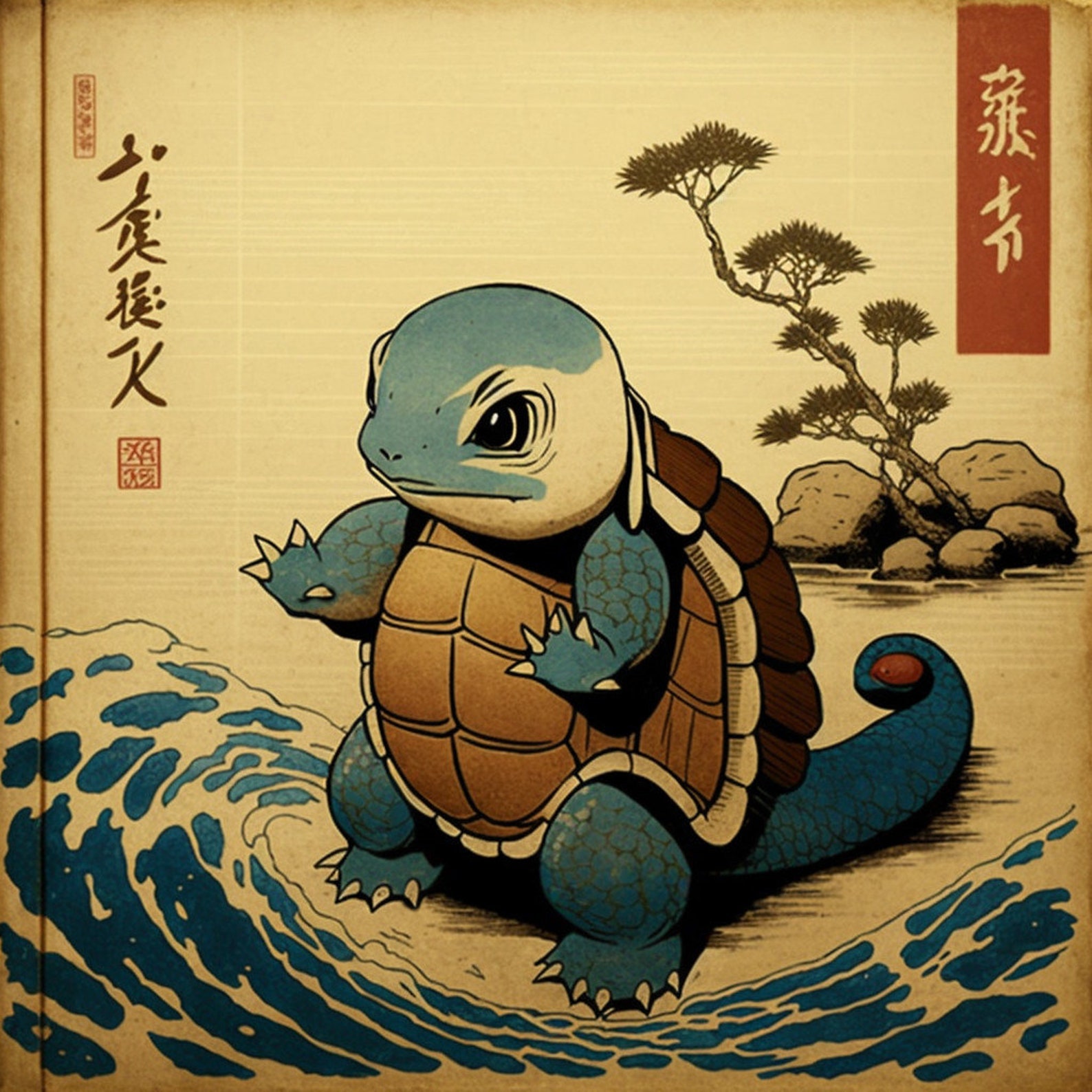 Squirtle, Wartortle and Blastoise Pokemon Wall Art Prints Vintage Ukiyo ...