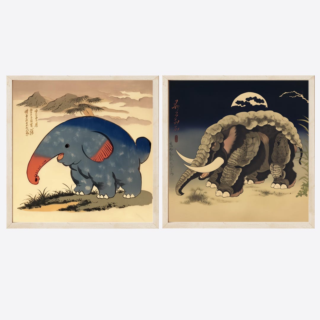 Phanphy and Donphan Pokemon Wall Art Prints Vintage Ukiyo-e Style ...