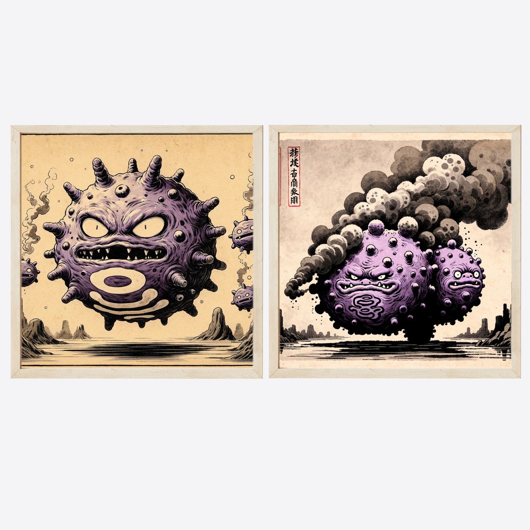 Koffing and Weezing Pokemon Wall Art Prints - Vintage Ukiyo-e Style ...