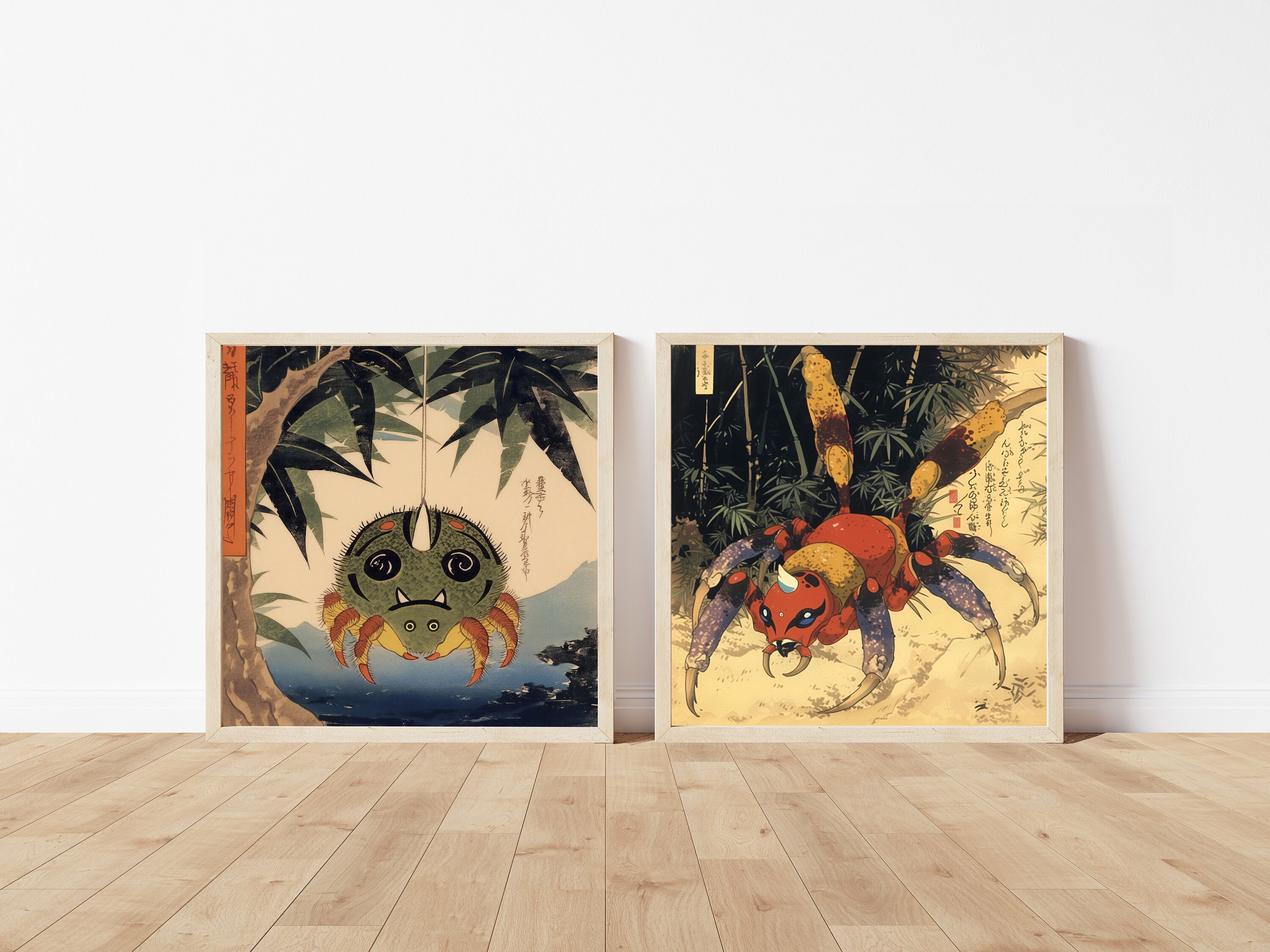 Spinarak and Ariados Pokemon Wall Art Prints - Vintage Ukiyo-e Style ...