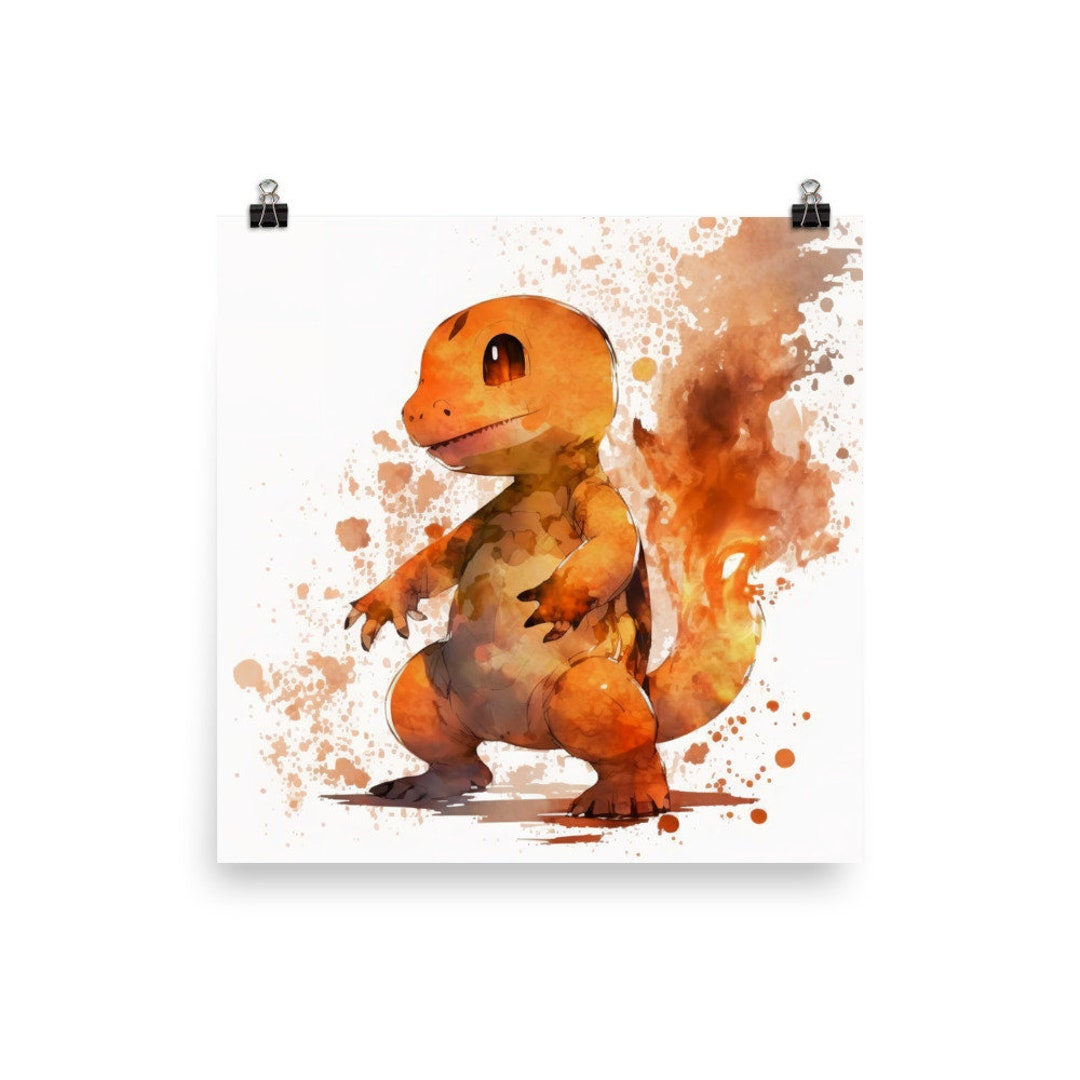 Charmander Poster Charming Watercolor, Matte Finish Print, Pokémon ...