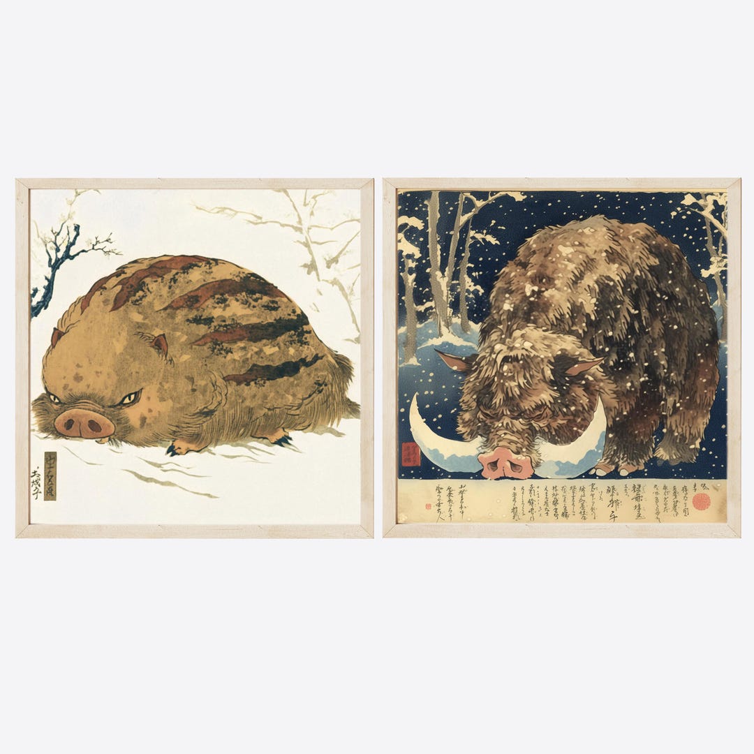 Swinub and Piloswine Pokemon Wall Art Prints - Vintage Ukiyo-e Style ...