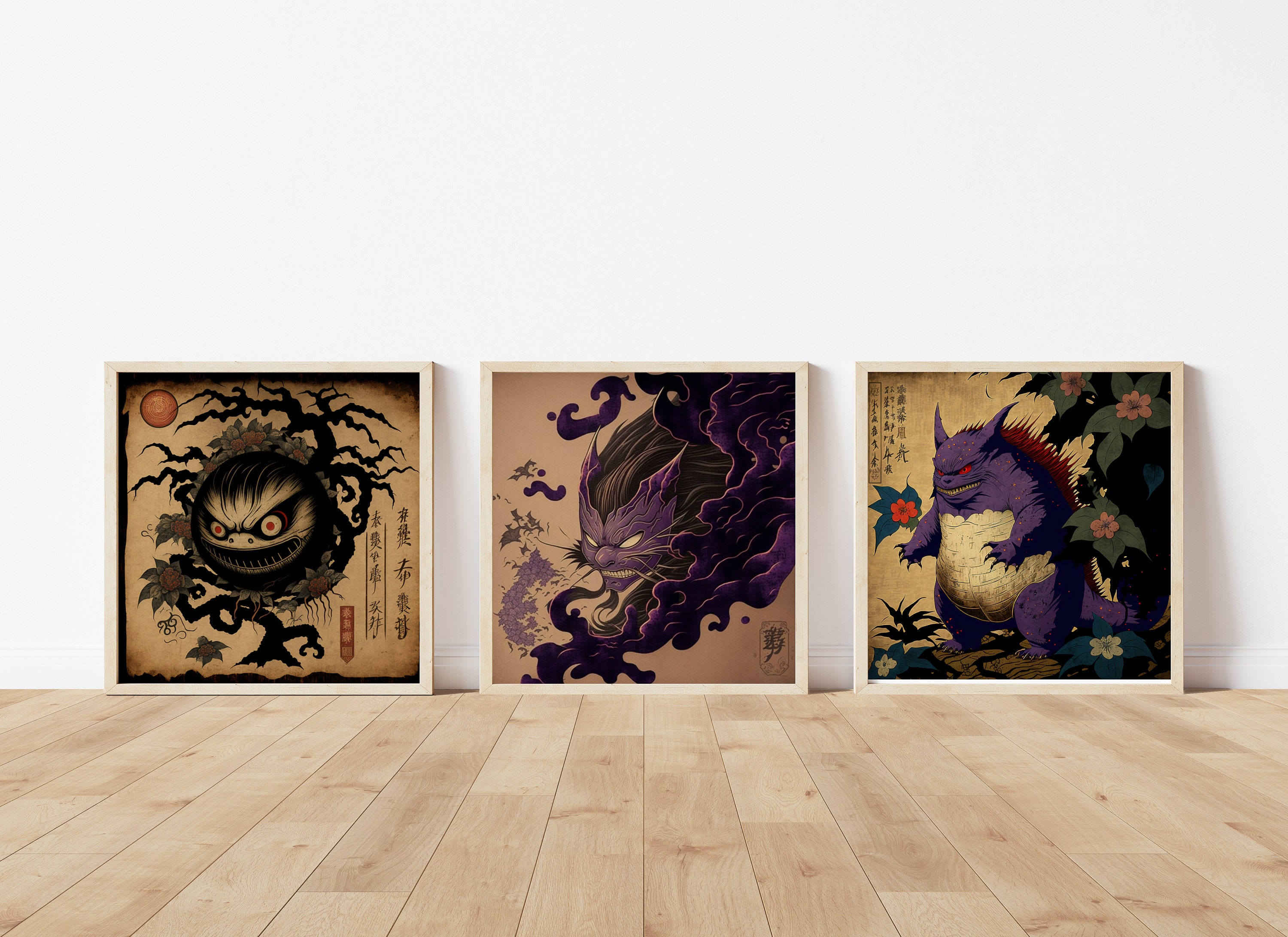 Gengar, Haunter and Gastly Pokemon Wall Art Prints Vintage Ukiyo-e ...