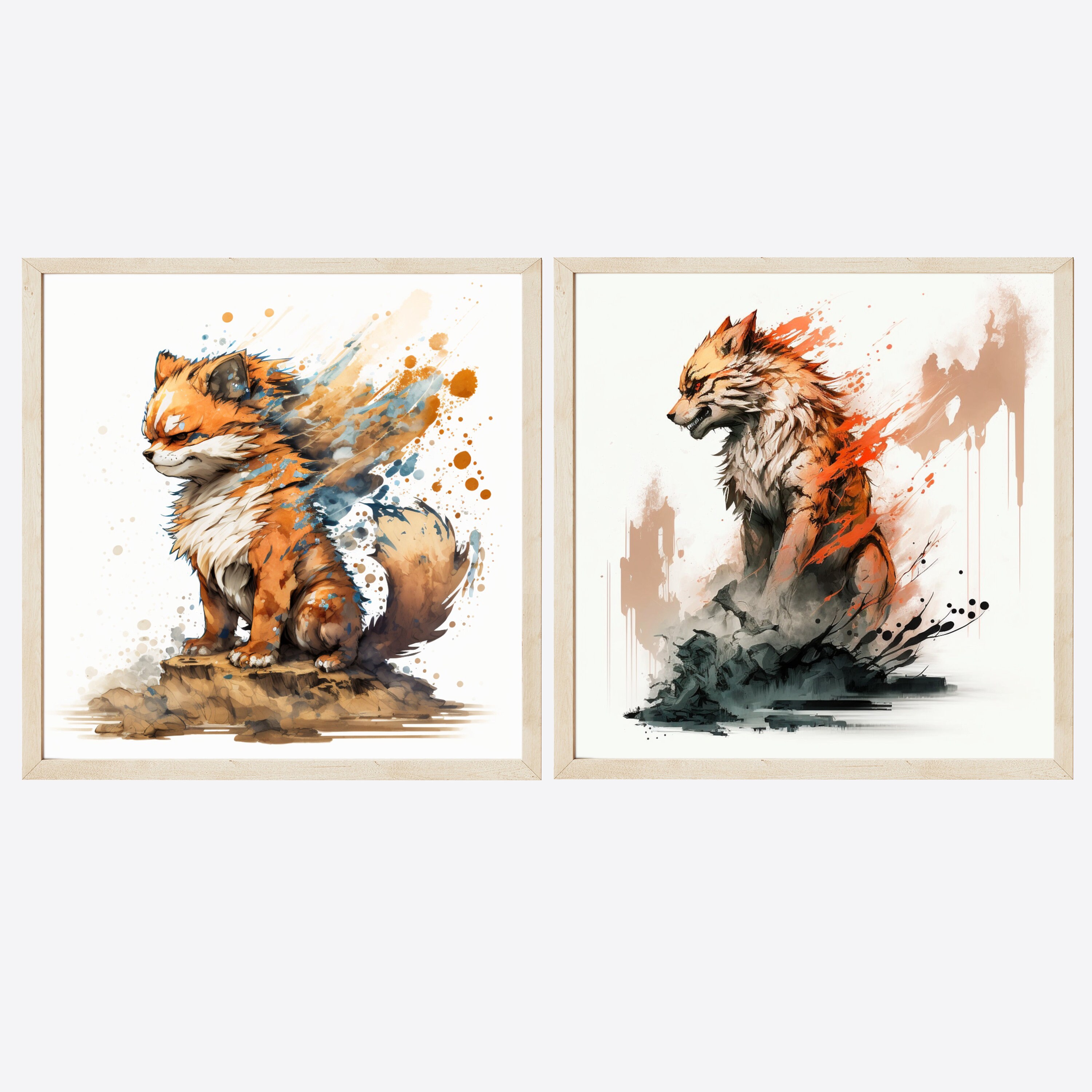 Arcanine and Growlithe Pokemon Printable Wall Art Set Poster Size ...