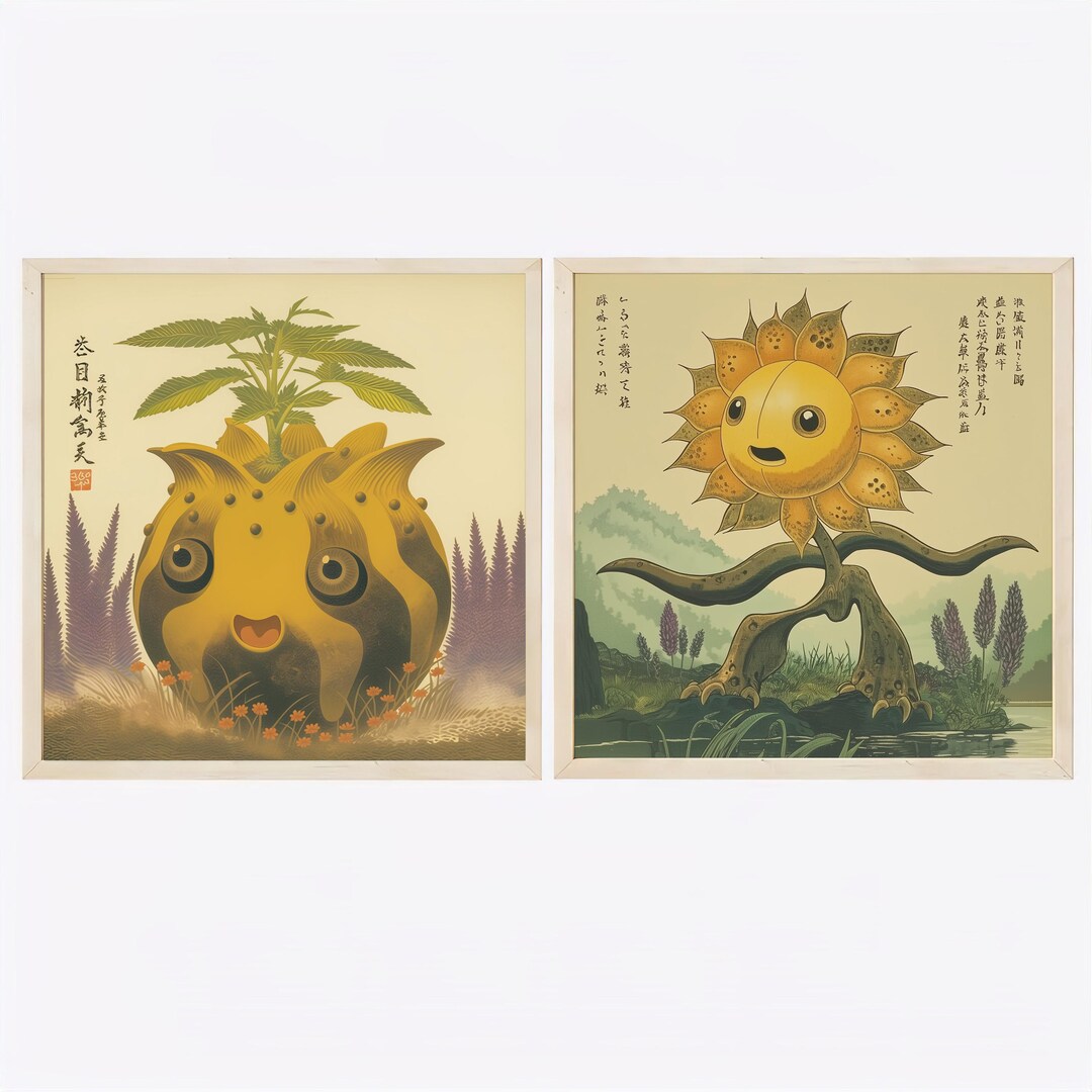 Sunkern and Sunflora Pokemon Wall Art Prints - Vintage Ukiyo-e Style ...