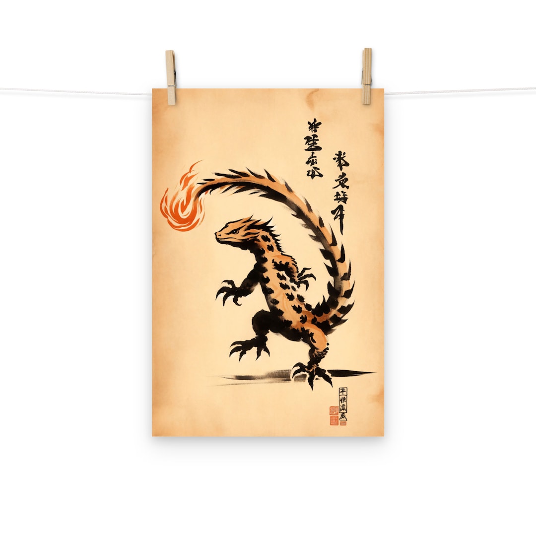 Charmander Ink Art Poster - Sumi-e Style Pokémon, Unique Gift for Fans ...