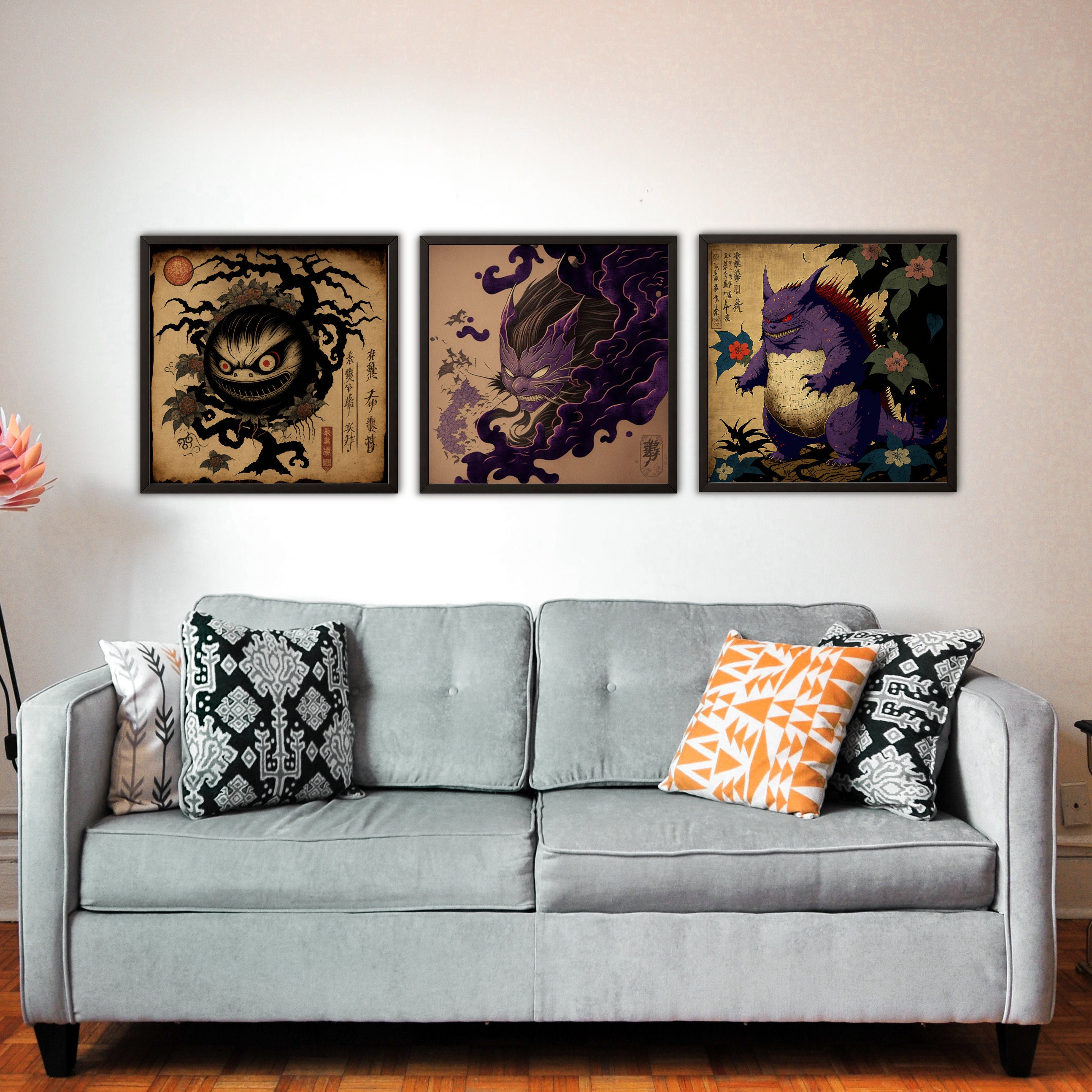 Gengar, Haunter and Gastly Pokemon Wall Art Prints Vintage Ukiyo-e ...