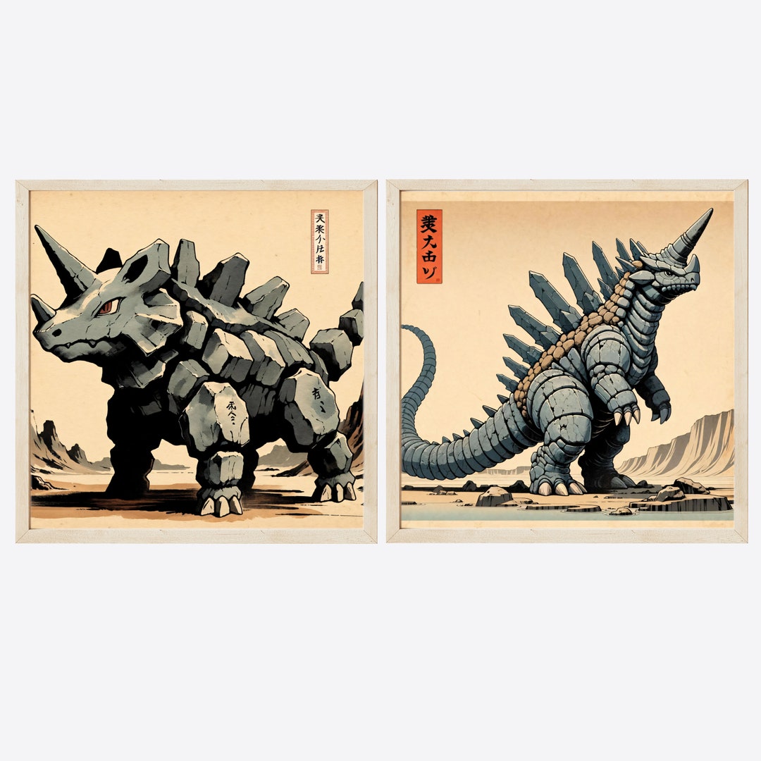 Rhyhorn and Rhydon Pokemon Wall Art Prints - Vintage Ukiyo-e Style ...