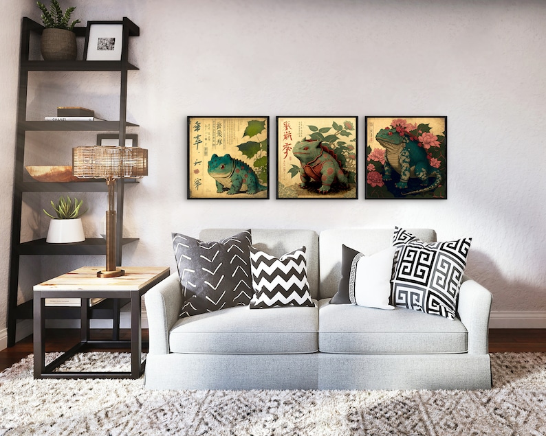 Bulbasaur, Ivysaur and Venusaur Pokemon Wall Art Prints Vintage Style ...