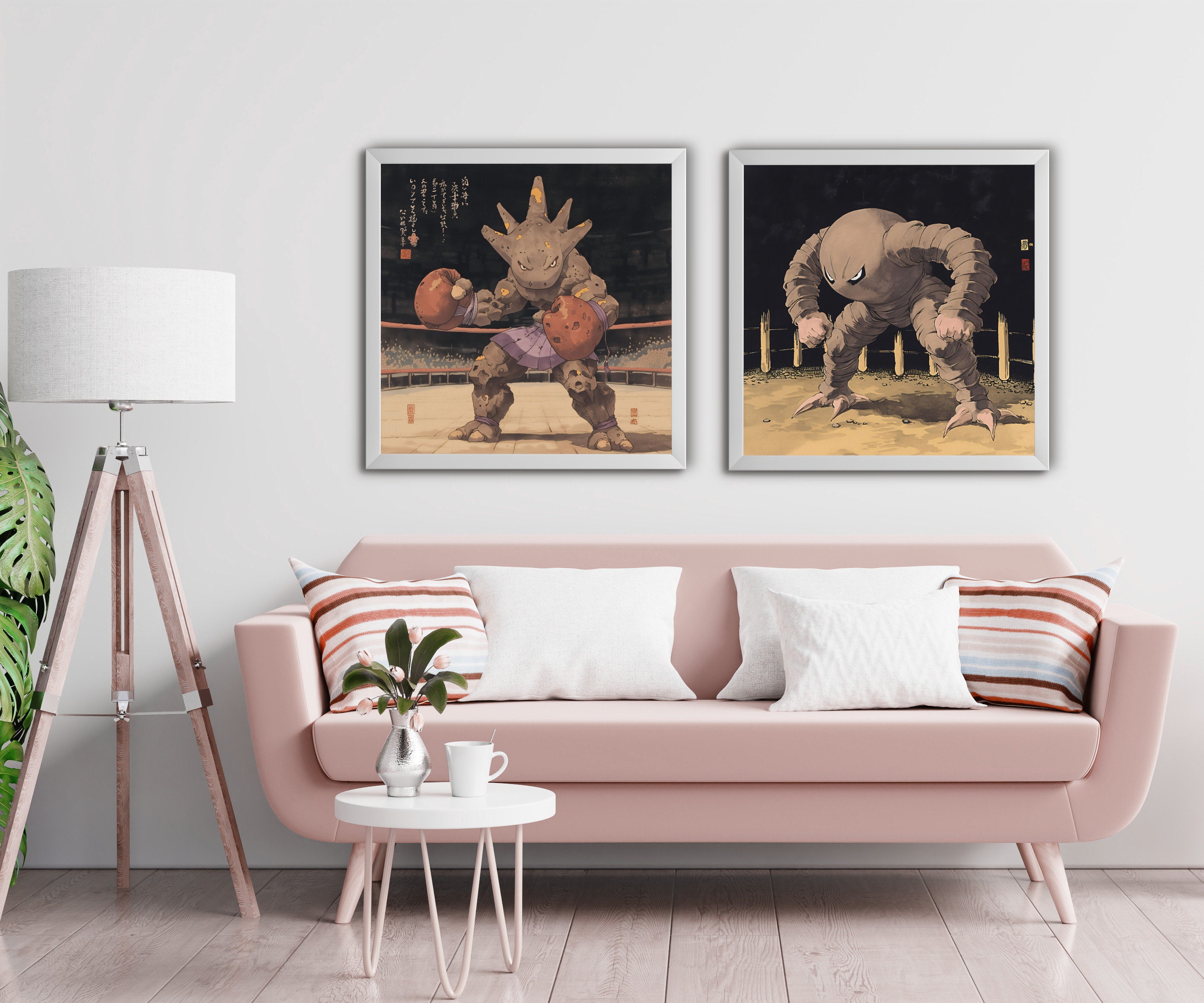 Hitmonlee and Hitmonchan Pokemon Wall Art Prints Vintage Ukiyo-e Style ...