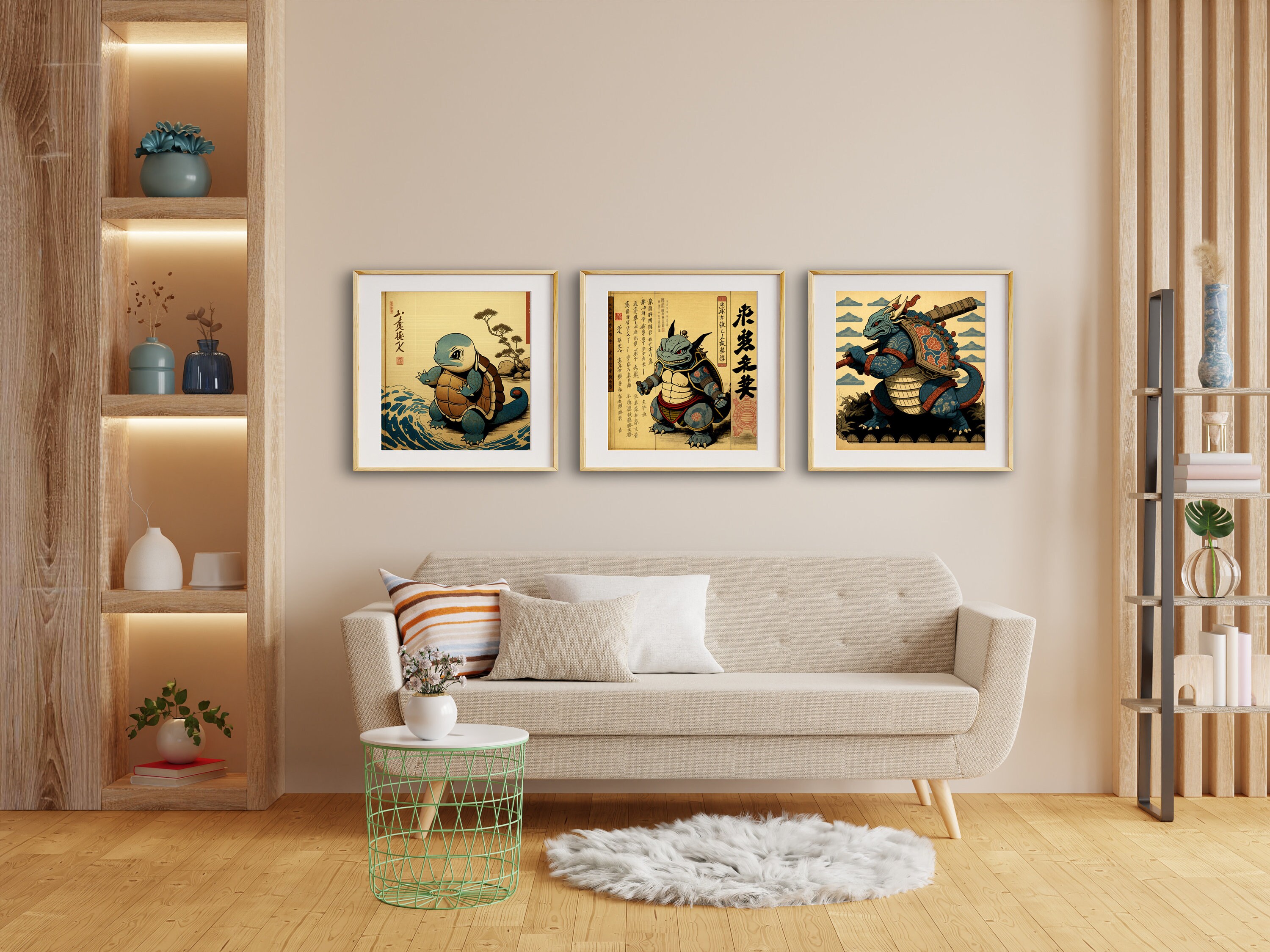 Squirtle, Wartortle and Blastoise Pokemon Wall Art Prints Vintage Ukiyo ...