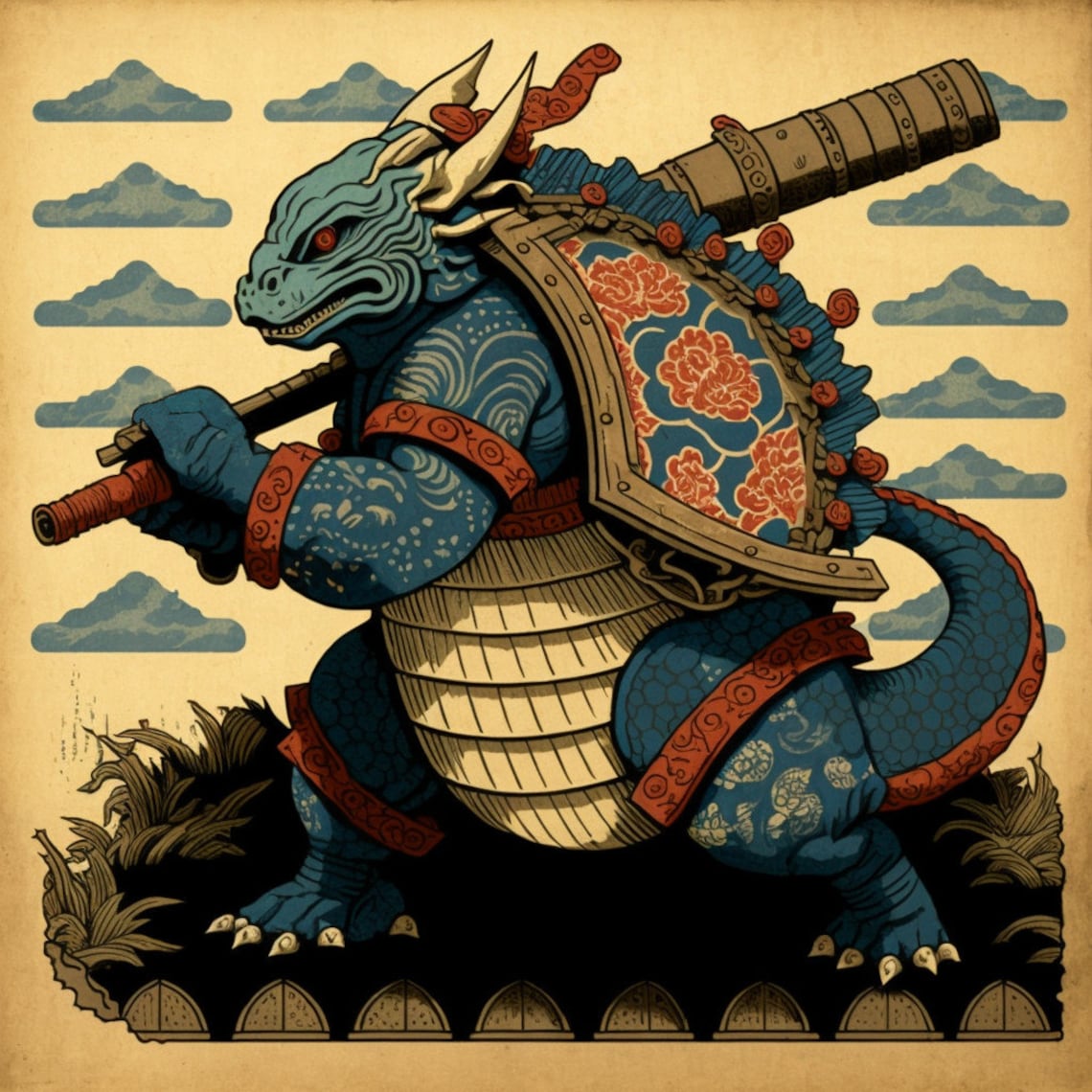 Squirtle, Wartortle and Blastoise Pokemon Wall Art Prints Vintage Ukiyo ...